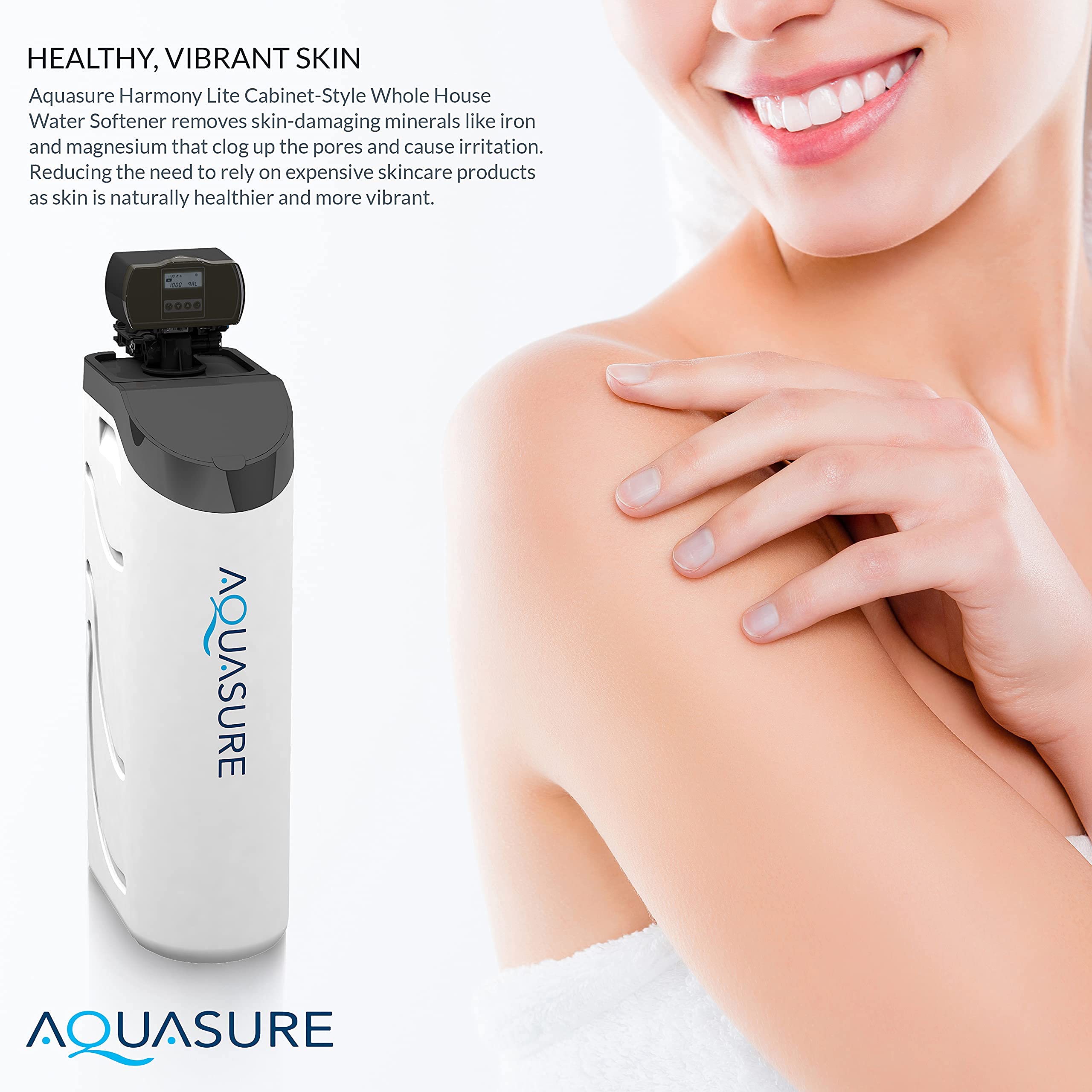 Aquasure Harmony Lite All-in-One Water Softener w/Triple Purpose Pre-Filter, 34,000 Grain, Low Maintenance, Water Saving Technology, 5-Year Warranty, US-Based Tech Support