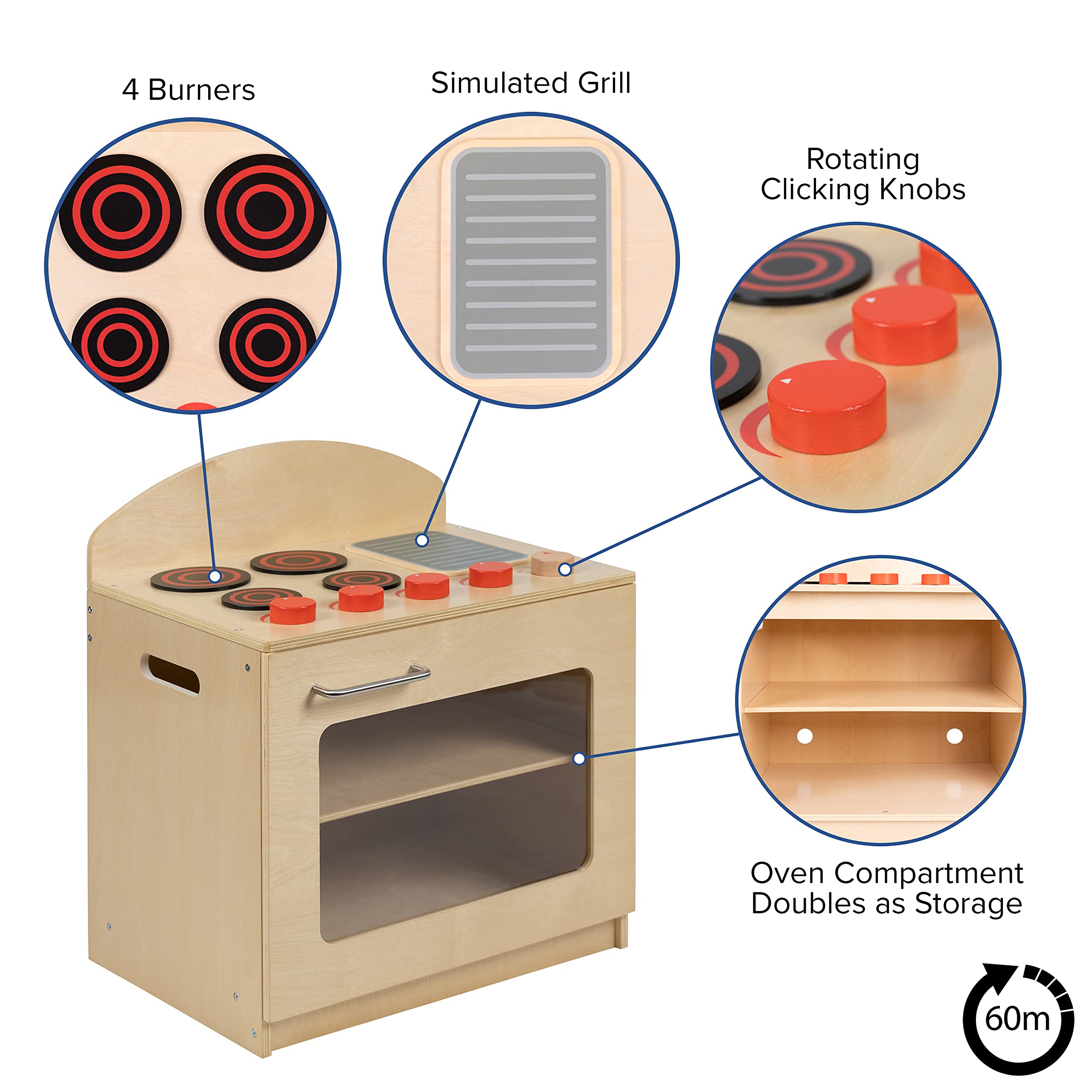 Flash Furniture Children's Wooden Toy Kitchen Set with Pretend Stove, Sink, and Refrigerator, 3-Piece Interactive Kids Playset for Educational Play