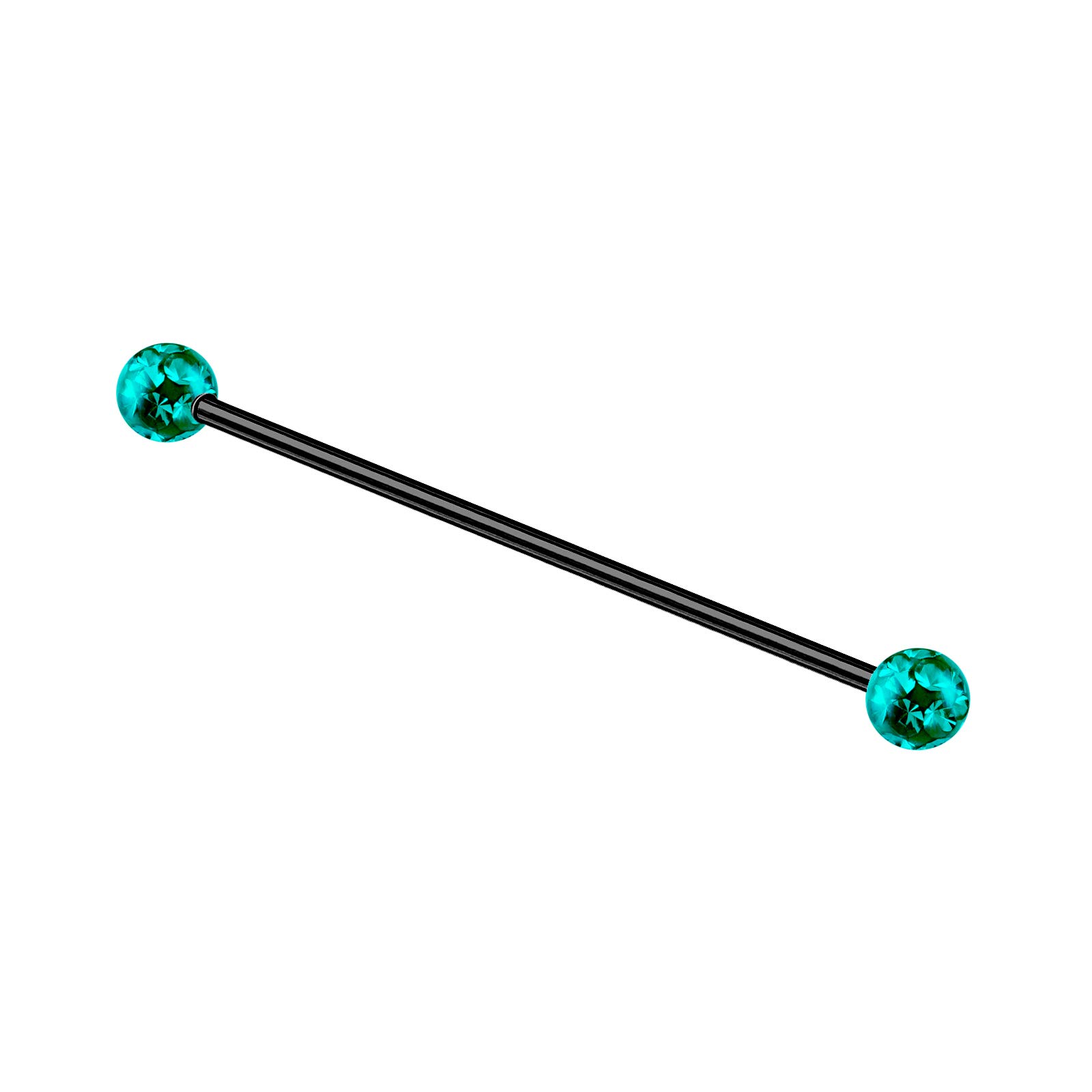 Anodized Titanium 14g 1 1/4 32mm Industry Bar Piercing Jewelry Scaffold Ear Cartilage 5mm Blue Zircon Ferido Crystal M5326