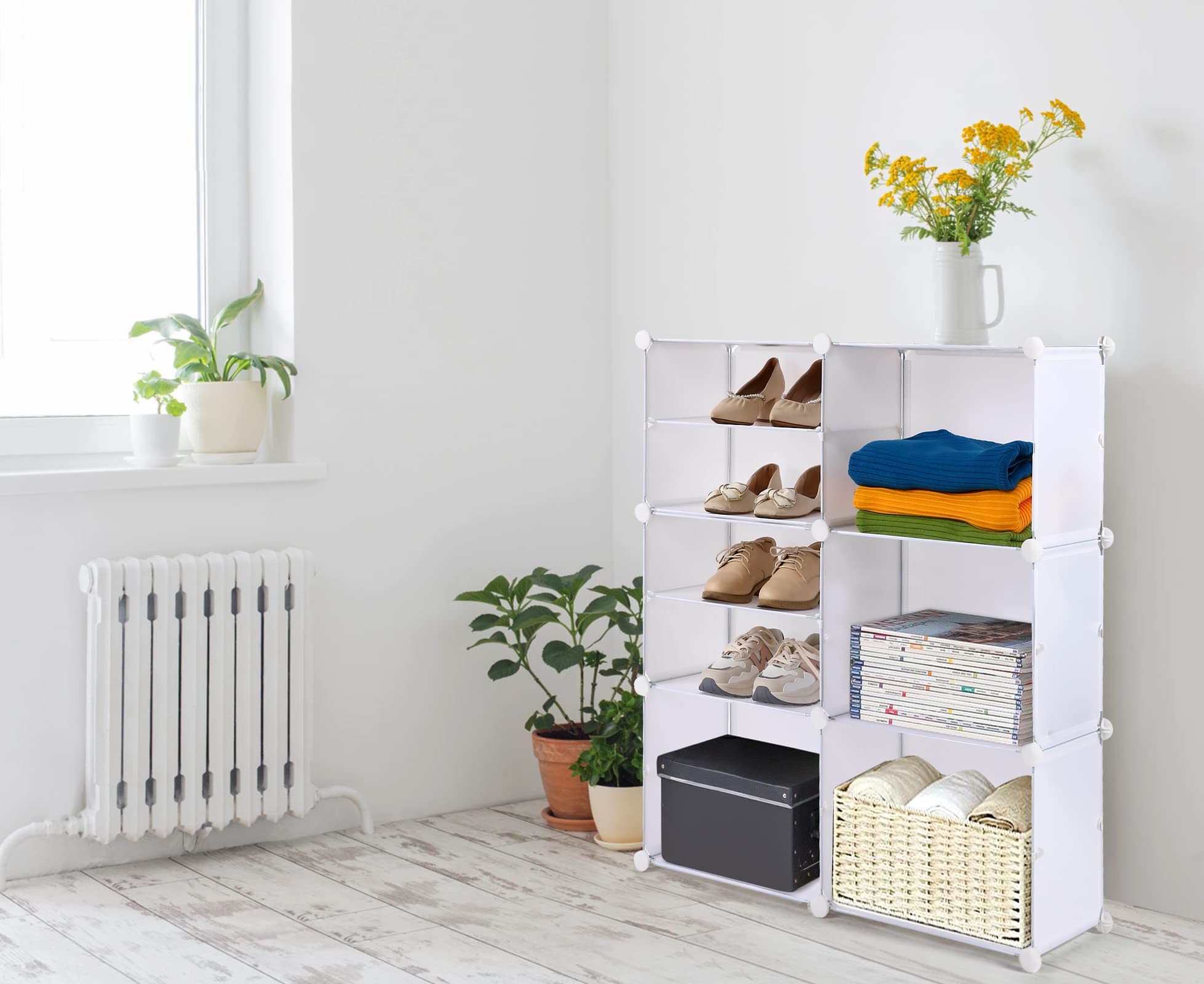 ASDET U&I Shoe Rack Organizer, 8 Tier Shoe Storage Cabinet 48 Pair Plastic Shoe Organizer 24 Grids Shoe Shelves for Closet Hallway Bedroom Entryway, White