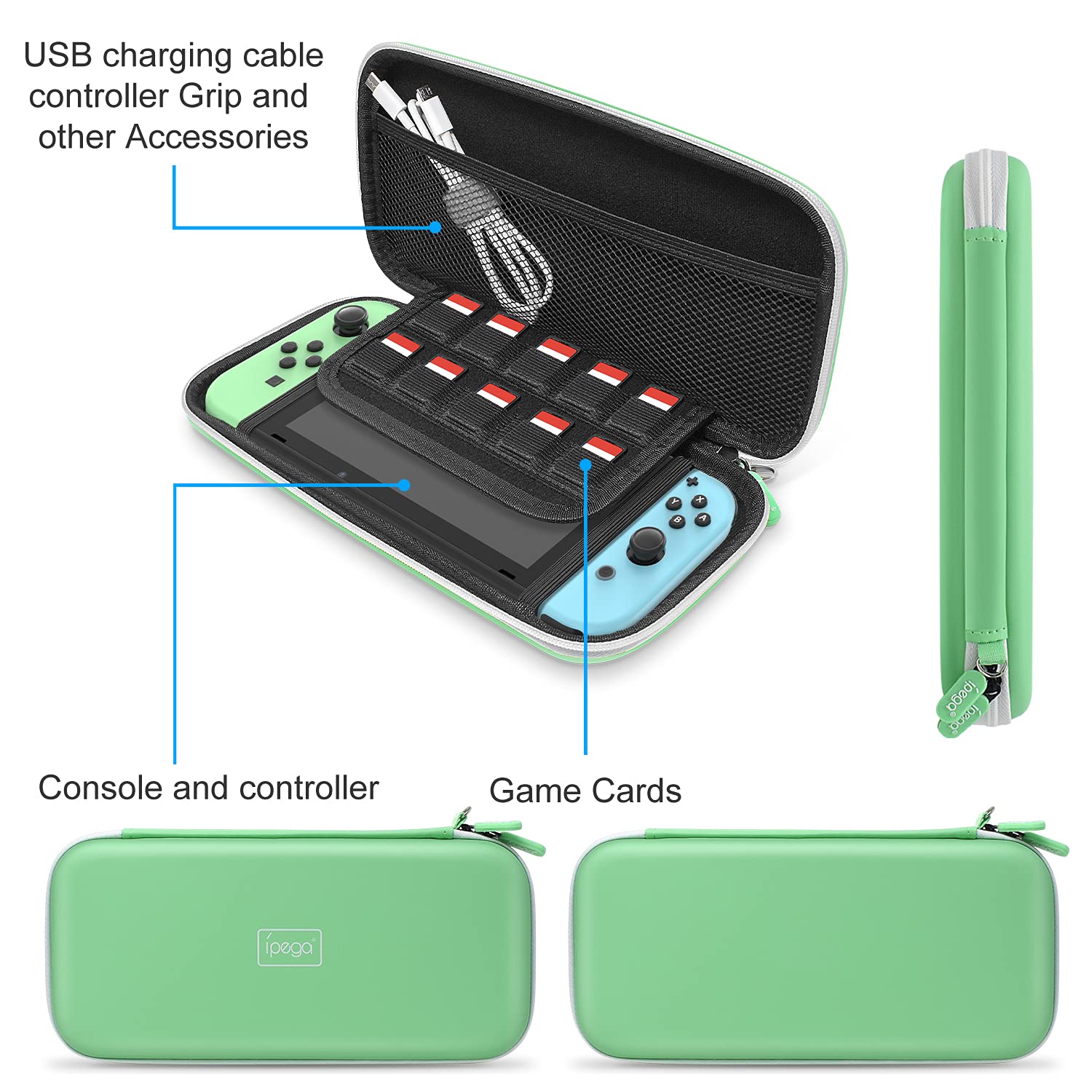 Accessories Bundle for Switch, 26 in 1 Essential Protection Kits with Carrying Case, Screen Protector, Cards Storage Case, Hand Grips, Cover for Joycon & Charging Cable, Thumb Grip Caps