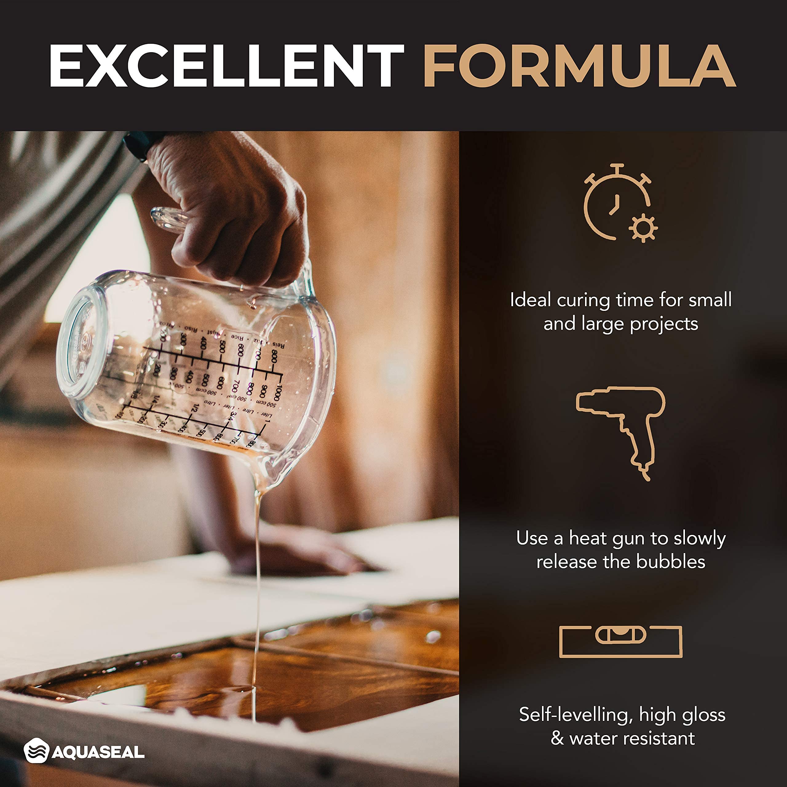 AQUASEAL Table Top Epoxy Resin Epoxy - Bar Top Epoxy Clear Epoxy Resin Countertop Epoxy Marine Epoxy Resin Epoxy Countertop Kit Epoxy Kit 1 Gallon 2 Part Epoxy Resin Clear Adhesive Primer