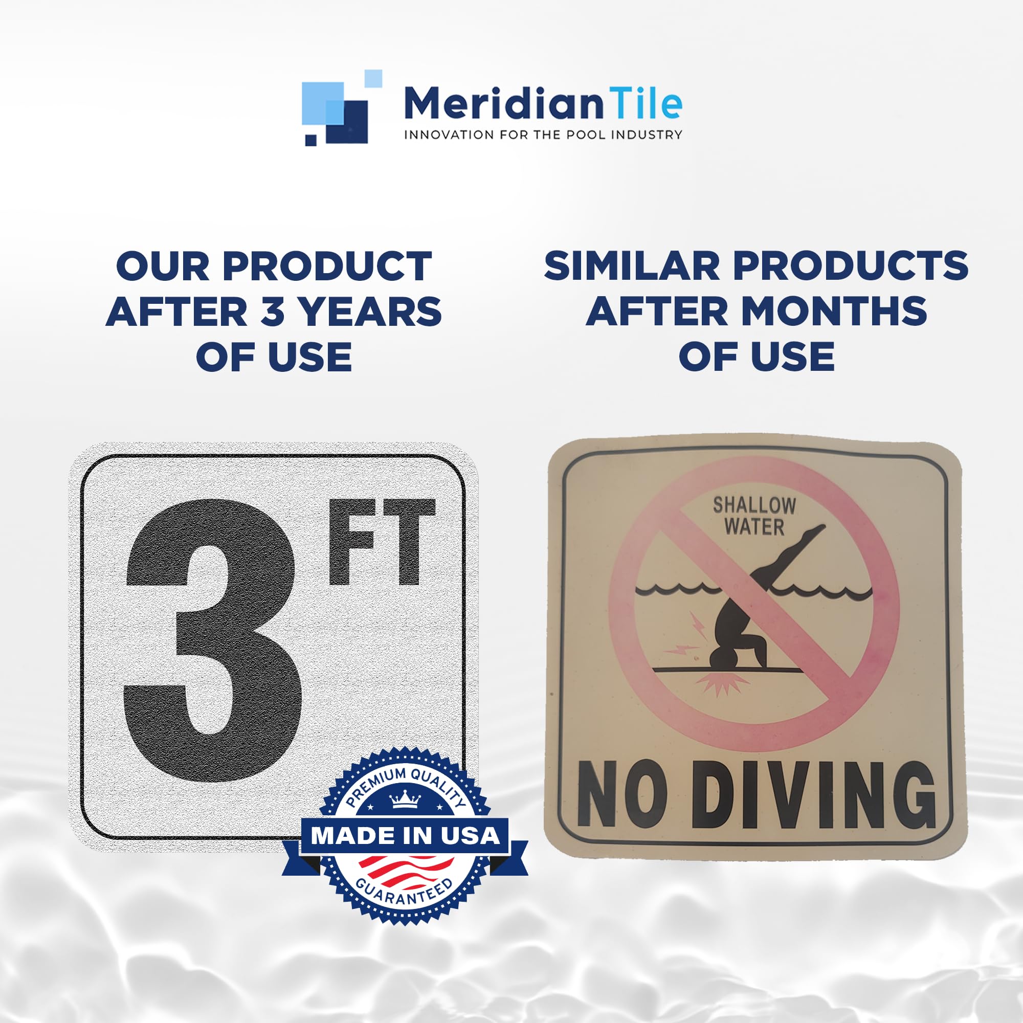 Aquatic Custom Tile, 3FT Pool Depth Markers, 6x6 Inches Vinyl Pool Stickers, Swimming Pool Number Markers, Pool Safety Signage, Adhesive Pool Depth Markers Stickers for Decks, MADE IN USA - (1 Pack)