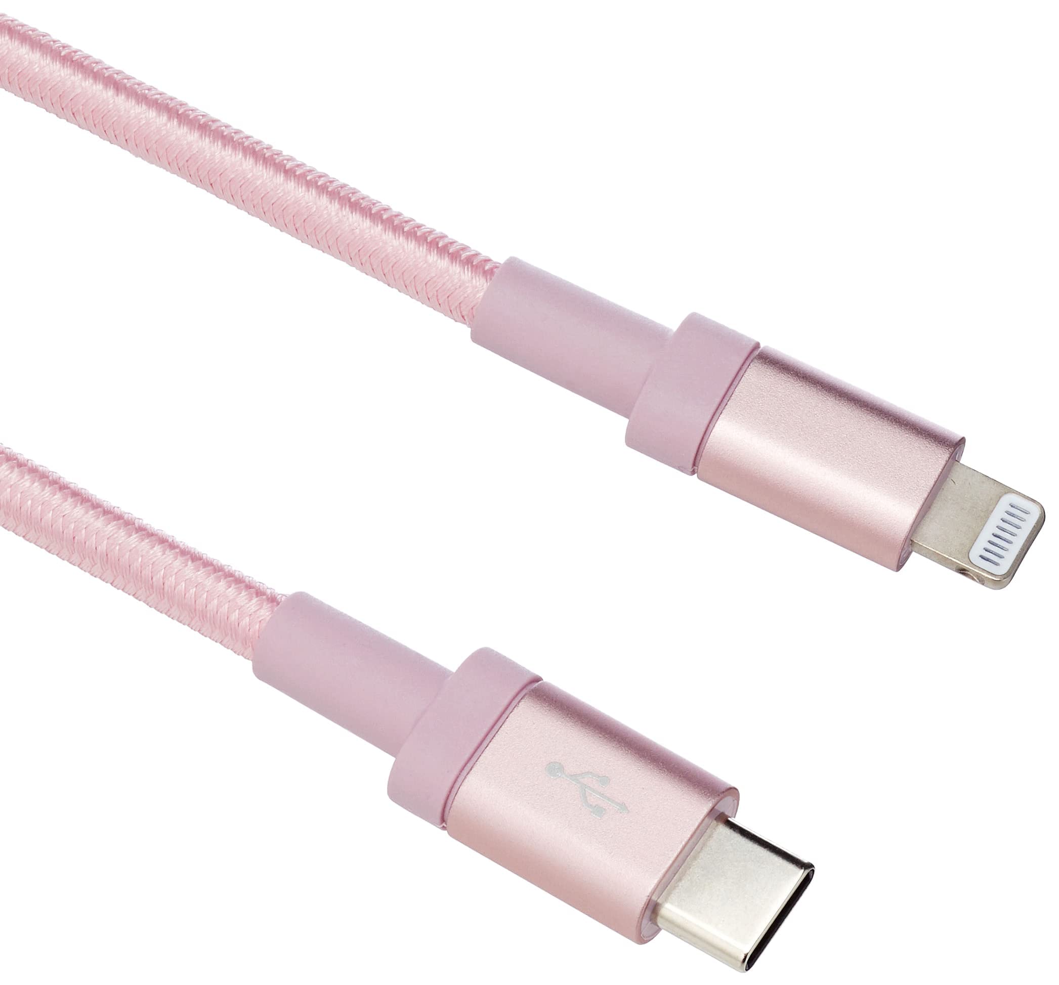 Amazon Basics USB-C to Lightning Charger Cable, Nylon Braided Cord, MFi Certified Charger for Apple iPhone 14 13 12 11 X Xs Pro, Pro Max, Plus, iPad, 6 Foot, Rose Gold