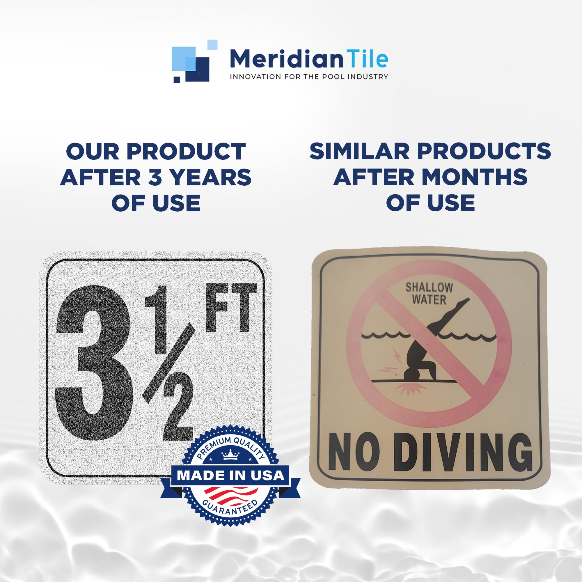 Aquatic Custom Tile, 3 1/2FT Pool Depth Markers, 6x6 Inches Vinyl Pool Stickers, Swimming Pool Number Markers, Pool Safety Signage, Adhesive Pool Depth Markers Stickers for Decks, Made in USA