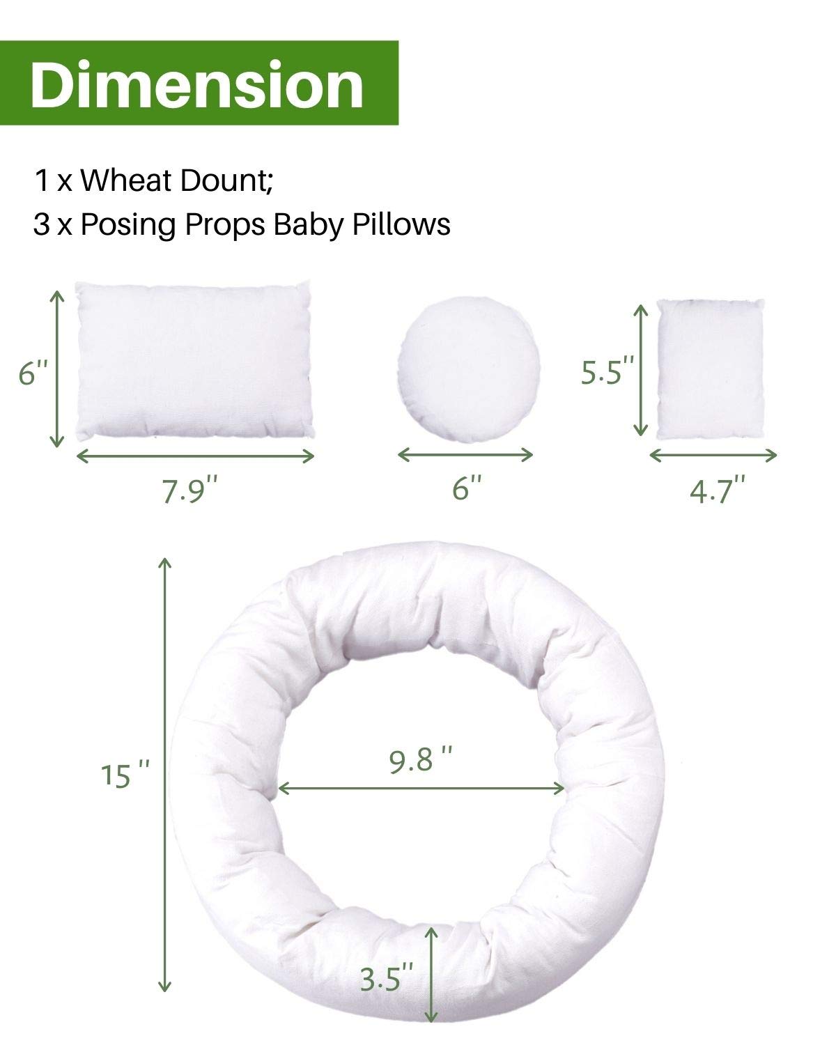 Sunmig 4 PC Newborn Baby Photography Wheat Donut Posing Pillow Basket Filler Baby Photo Prop White