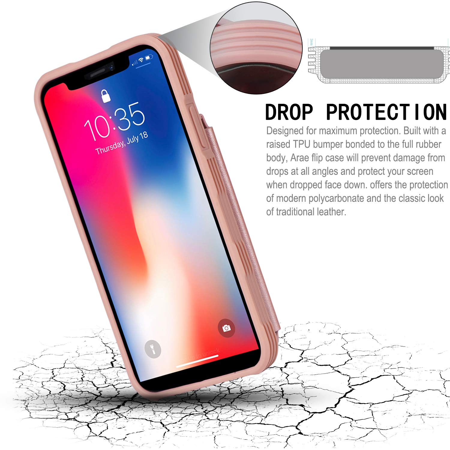 Arae Case for iPhone 7 Plus/iPhone 8 Plus - Wallet Case with PU Leather Card Pockets [Shockproof] Back Flip Cover for iPhone 7 Plus / 8 Plus 5.5 inch (Rosegold)