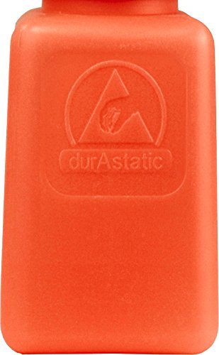 Menda 35270 One Touch Stainless Steel Liquid Dispenser Pump, ESD Safe durAstatic Square Bottle, 6 oz, High Density Polyethylene/Stainless Steel, Orange