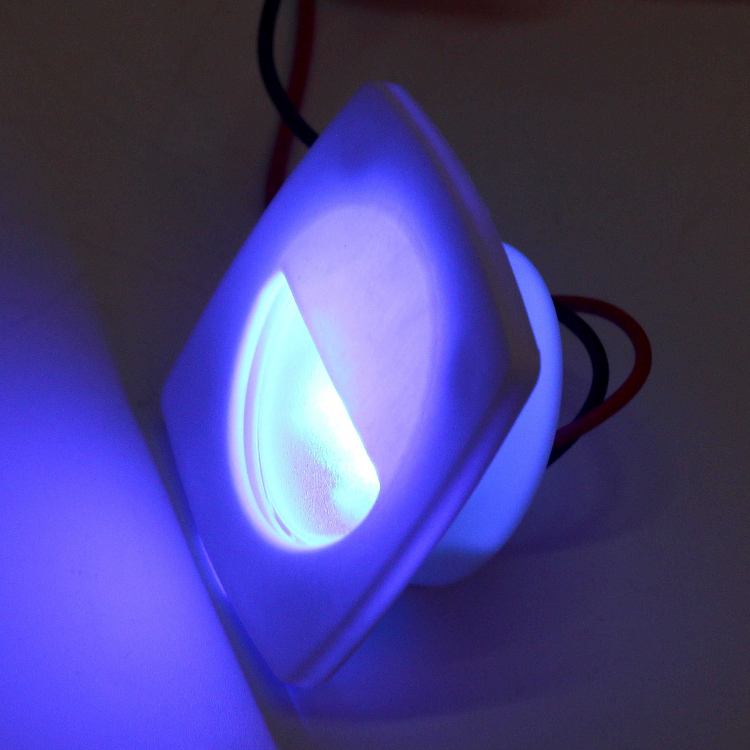 Amarine Made Boat Marine RV Auto 12 Volt LED Square Courtesy Floor Light Companion Way Blue 12v Light -Bezel Color: White (2 PCS)