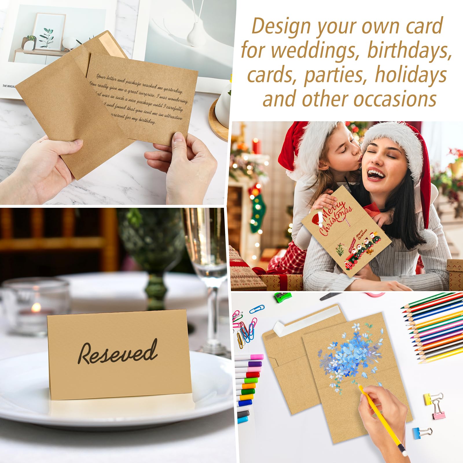 Blank Cards and Envelopes 5x7, 25 Pack Brown Invitation Cardstock with 25 Pack Envelopes, Self-Seal Thank you Blank Greeting Cards and Envelopes, Print custom, for All Occasions DIY