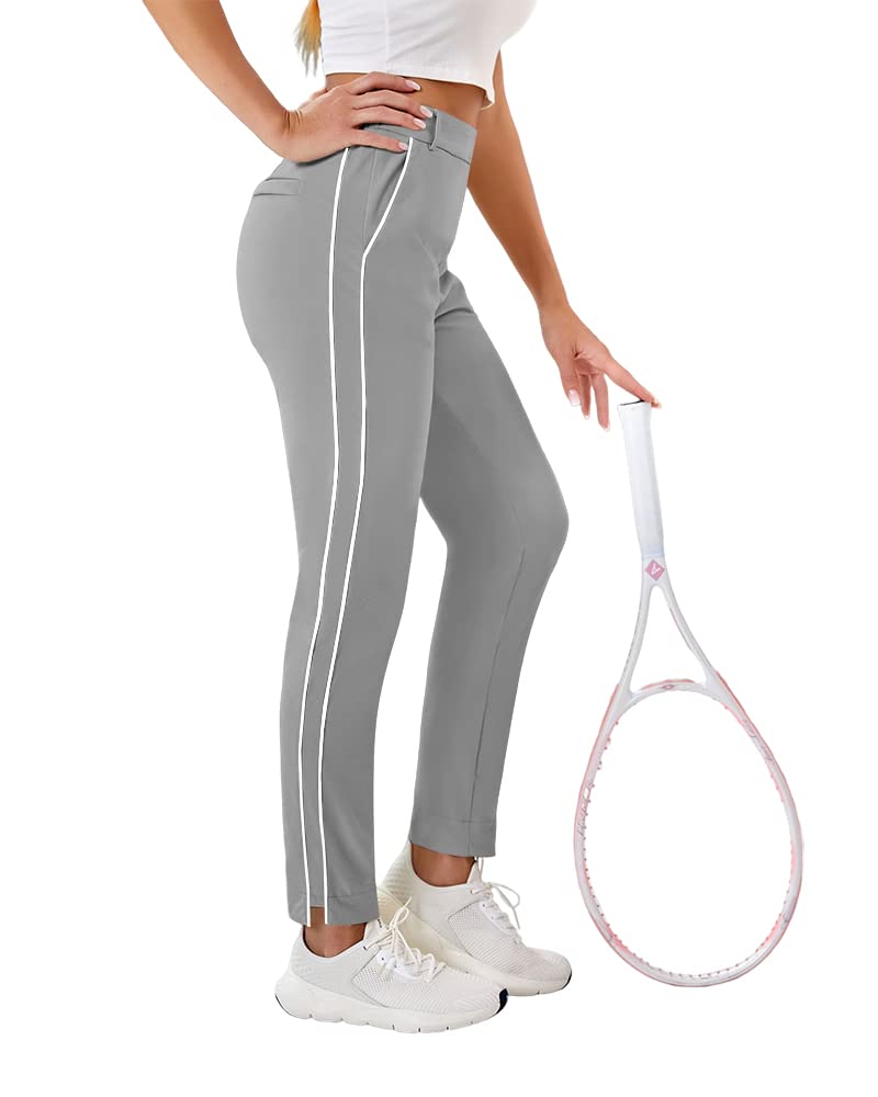 Aurgelmir Women's Slim Fit Stretch Ankle Golf Pants Lightweight Workout Pants with Pockets Grey