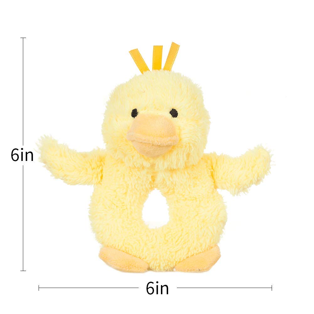 Apricot Lamb Baby Duck Soft Rattle Toy, Plush Stuffed Animal for Newborn Soft Hand Grip Shaker Over 0 Months (Duck, 6 Inches)