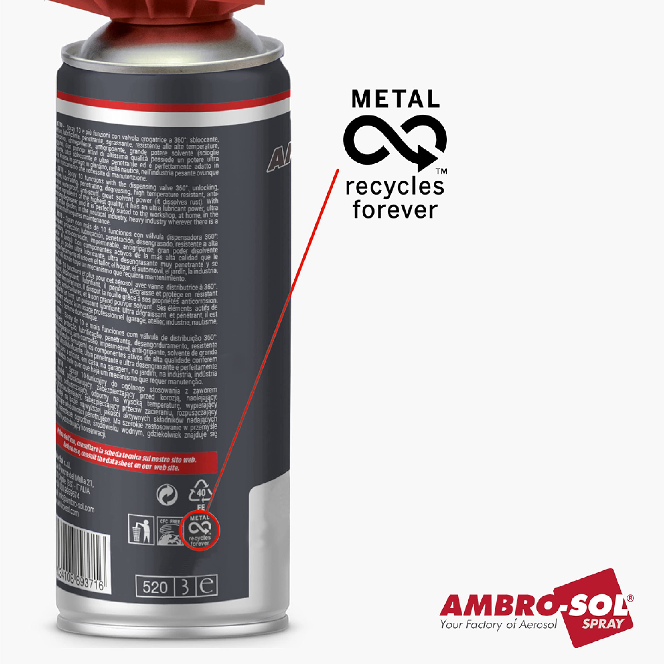 Ambro-Sol V4001013 Multi-Purpose Acrylic Spray Paint, Vibrant Paint for indoor and outdoor, Suitable for Multiple Surfaces, NET WT. 10.40 OZ. 400ml, Recyclable Tin Plate Spray Can, Pearl White