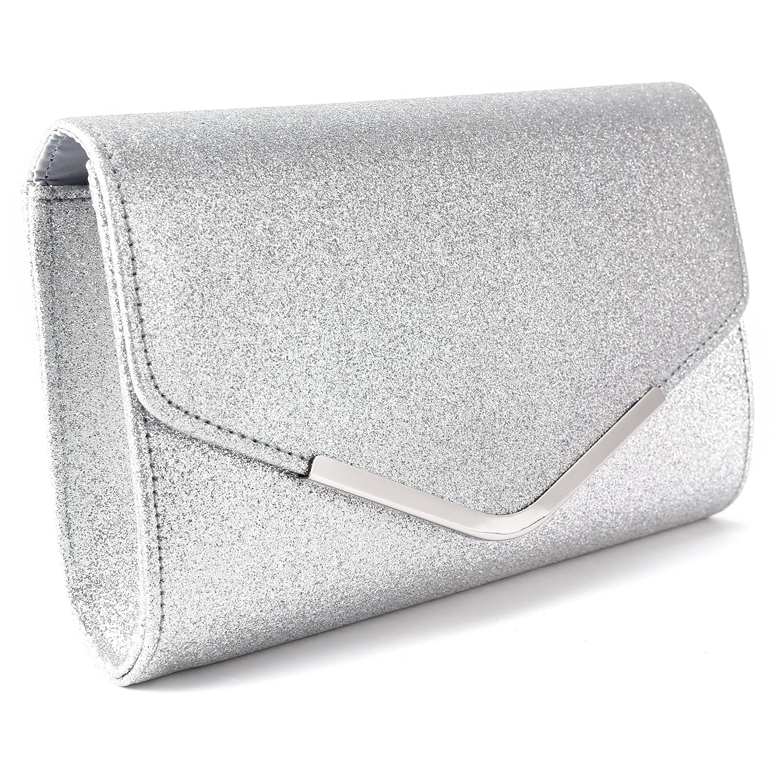 Anladia Evening Bag for Women Glittered Envelope Clutch Bag Prom Handbag Party Purse Shoulder Clutch(Silver)