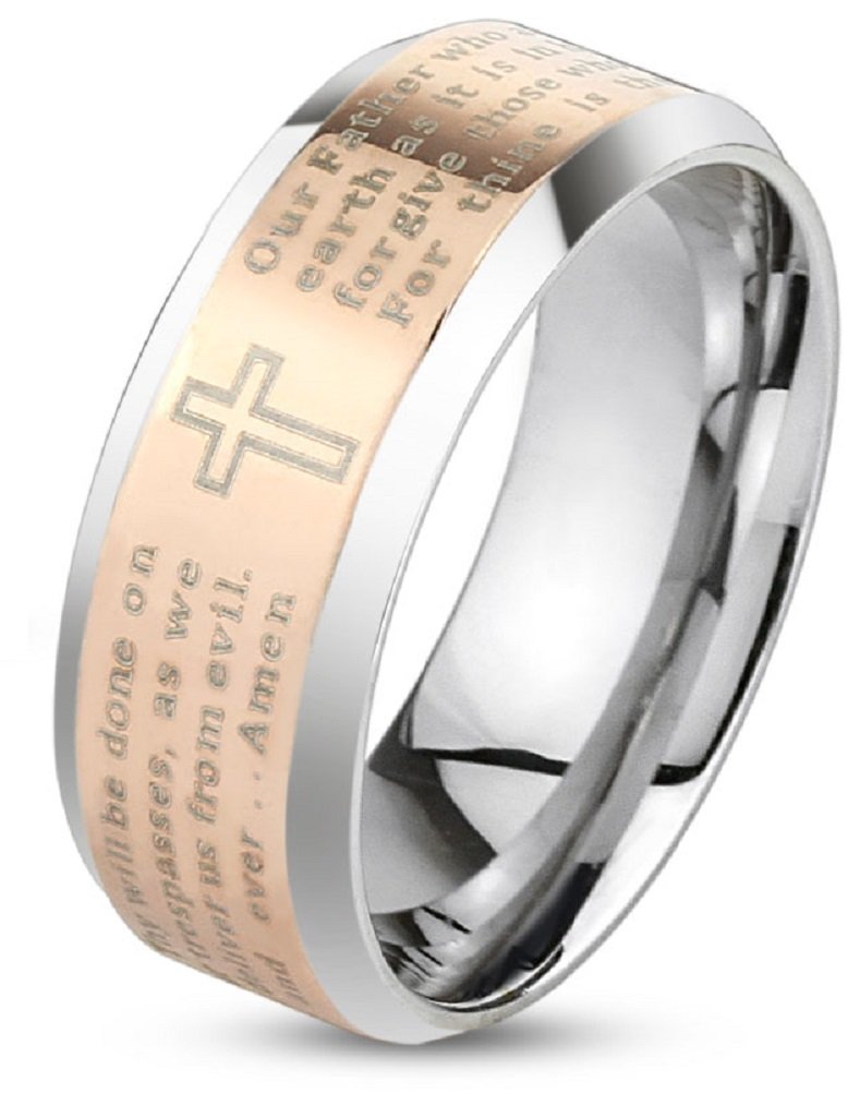 Artisan Owl Lord's Prayer Beveled Edge Rose Gold Tone Stainless Steel Ring (11)