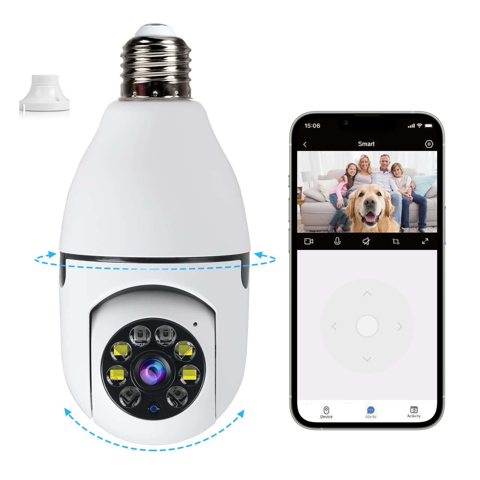 Aodutin Light Bulb Camera,2.4G Security Camera 1080P,Smart 360°Surveillance Camera Indoor Outdoor Use,E27 Light Socket Camera with Real-time Motion Detection Alerts,Remote View & Night Vision White