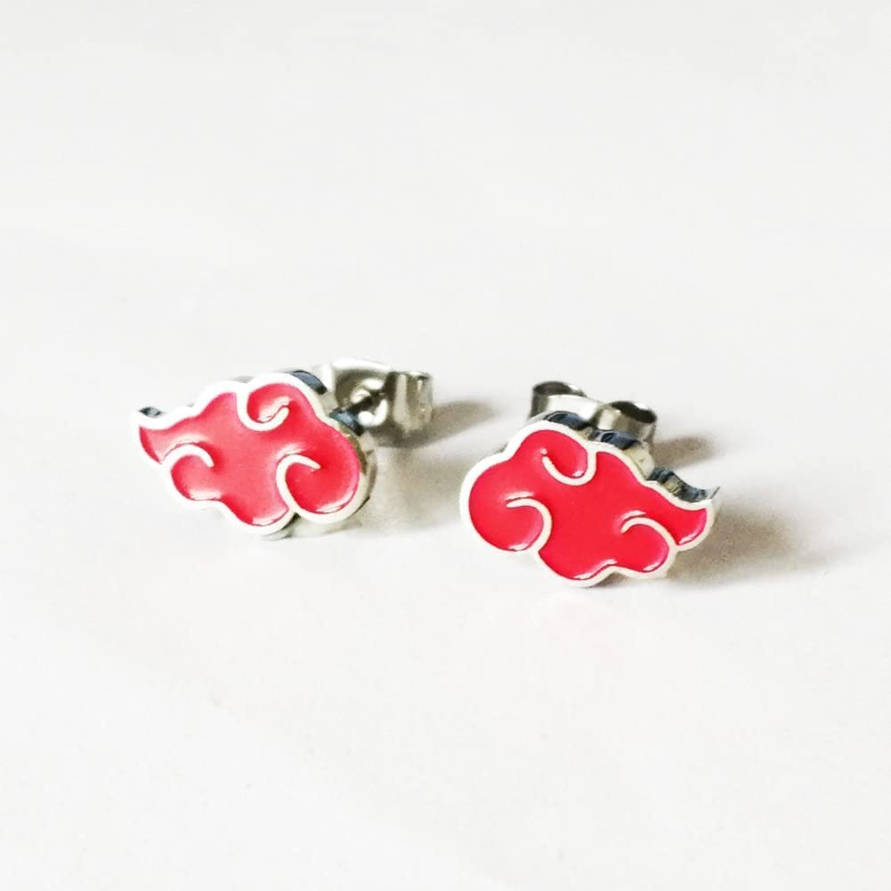 Anime Stud Earrings Red Cloud Eyes Stainless Steel Cosplay Jewelry Accessory (2 Clouds)