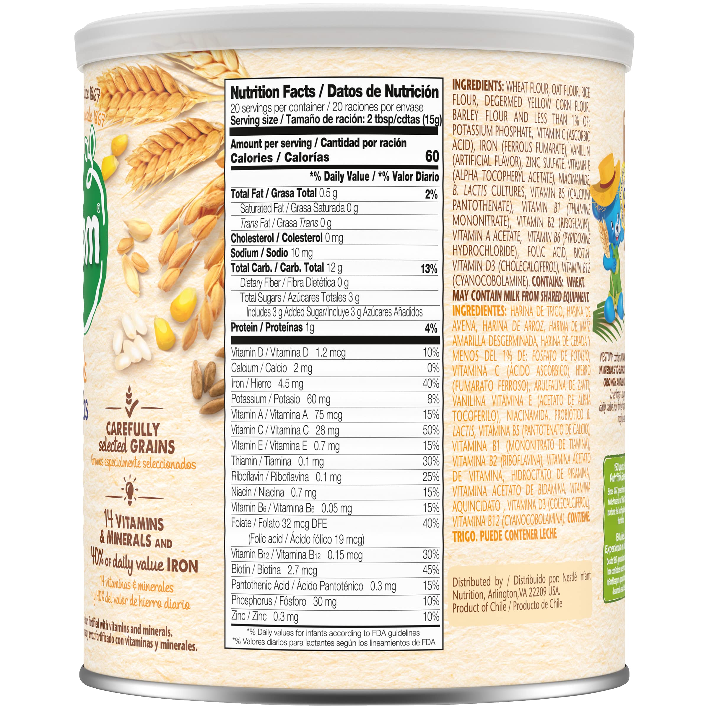 Nestle Nestum Infant Cereal, 5 Cereals, Made for Infants 6 Months Old, 10.6 Ounce Canister (Pack of 3)