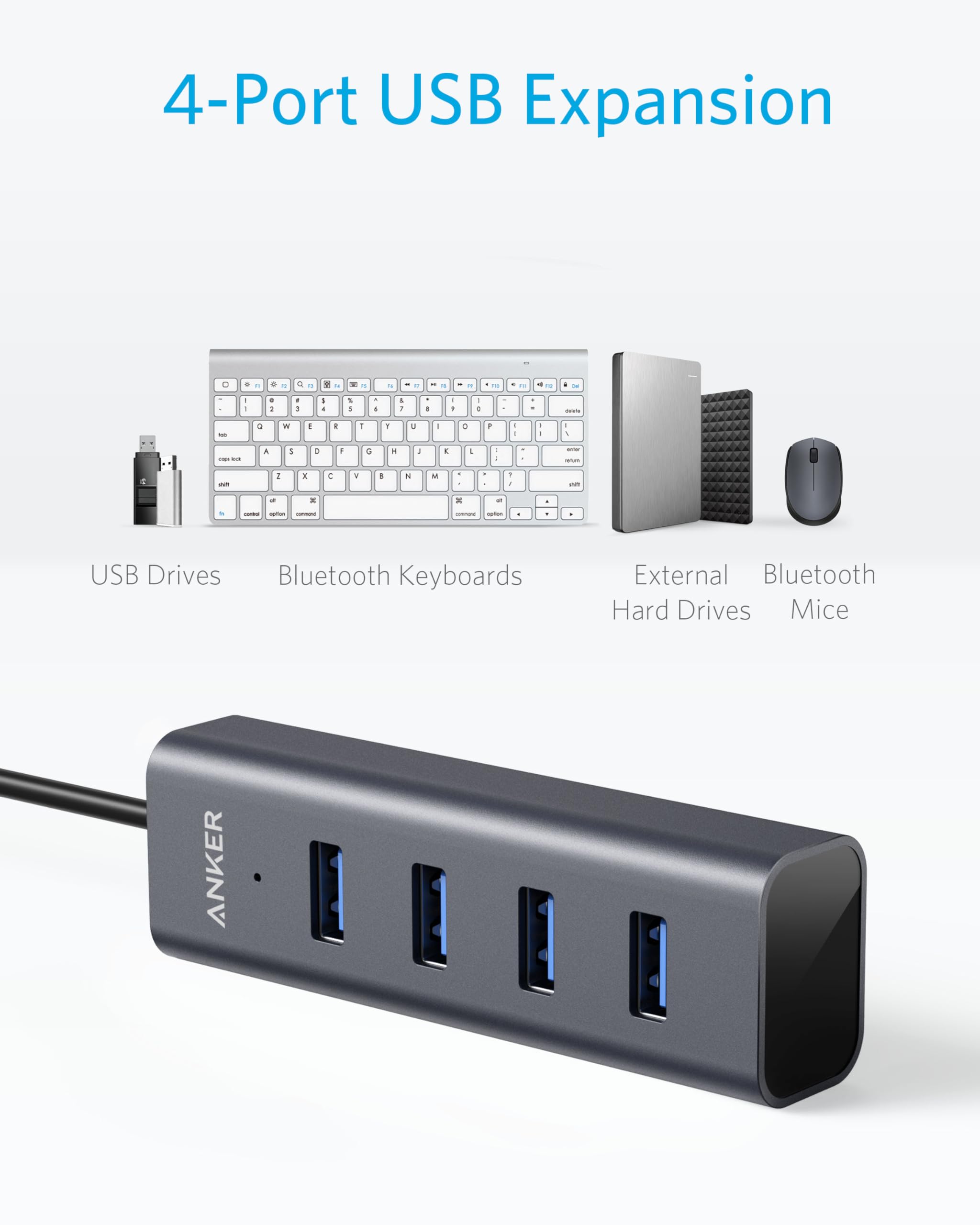 Anker USB C Hub, Aluminum USB C Adapter with 4 USB 3.0 Ports, for MacBook Pro 2018/2017, ChromeBook, XPS, Galaxy S9/S8, and More