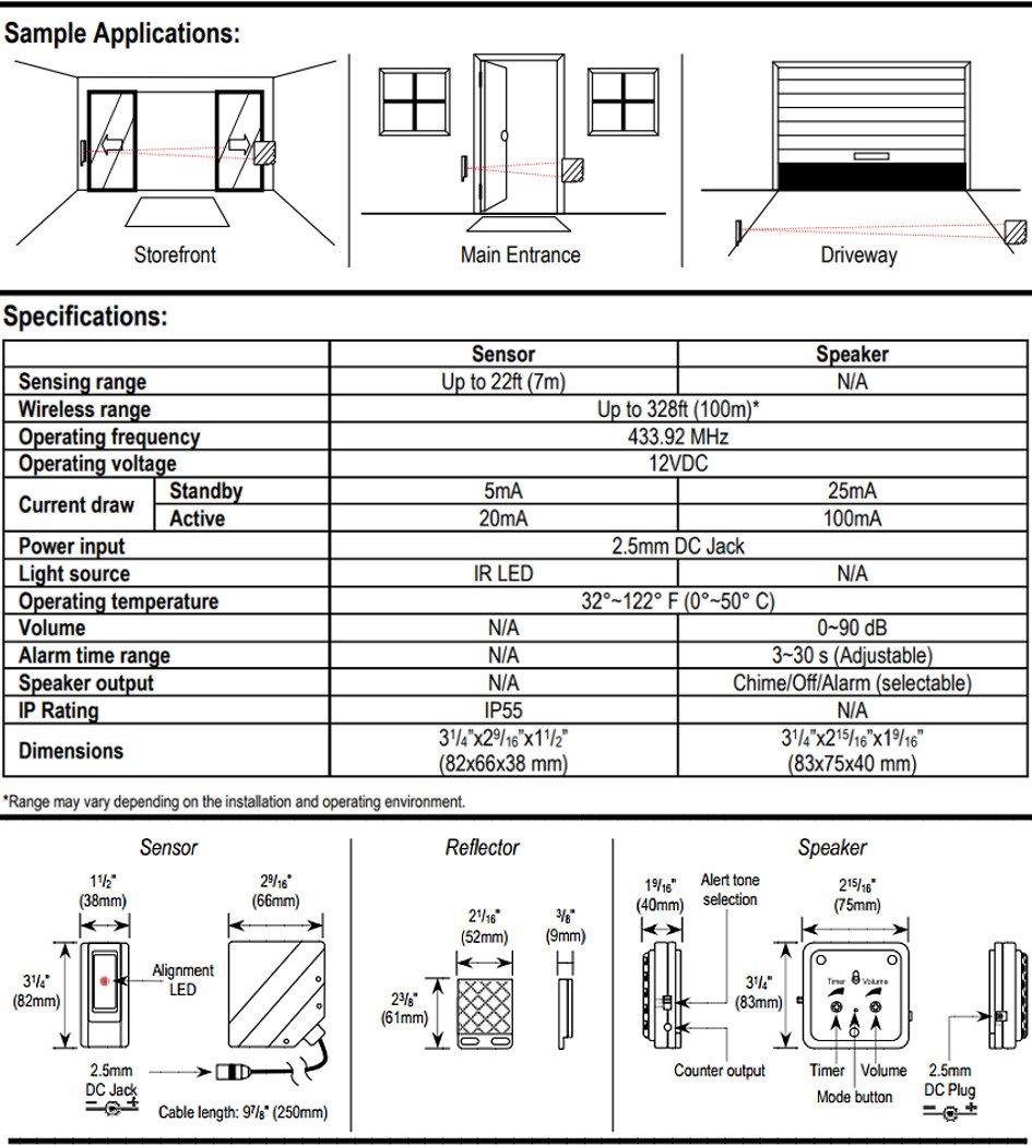 Seco-Larm E-931CS22RFCQ Wireless Weatherproof Entry Alert System for Monitoring a Driveway or Use as an Entrance Indicator, Up to 22 Feet Sensing Range, Up to 328 Feet Wireless Transmission Range