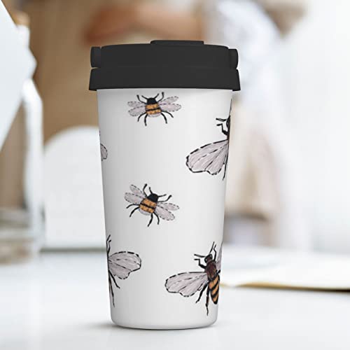 ANNAVA Travel Coffee Mug Vacuum Insulated Double Stainless Steel Hot/Cold Drink Cup, Lid With Invisible Lift Ring(17oz Funny Bees)