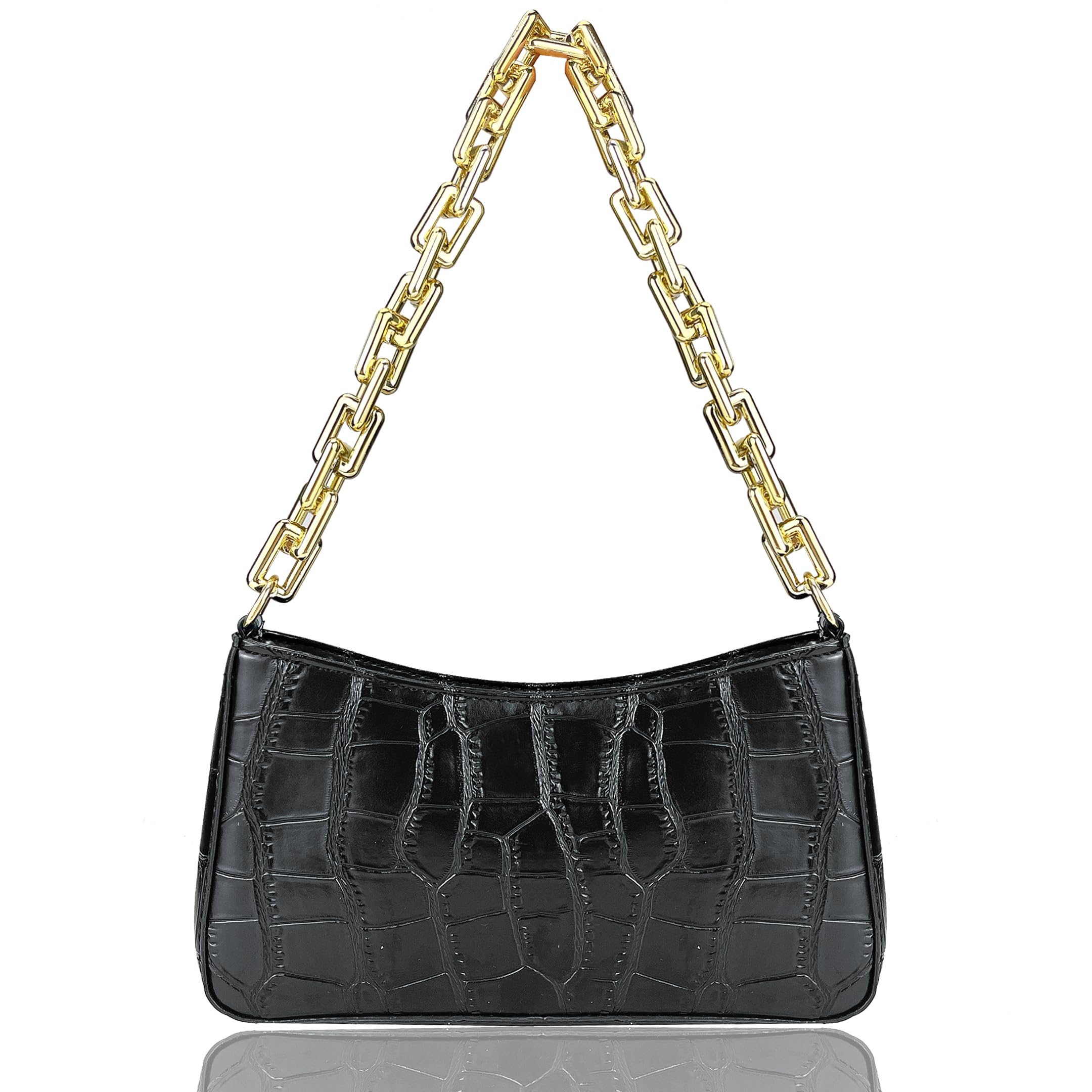 VODIU Classic Clutch Purse Shoulder Handbag Trendy Crocodile Chain Bag Underarm Bags with Zipper for Women