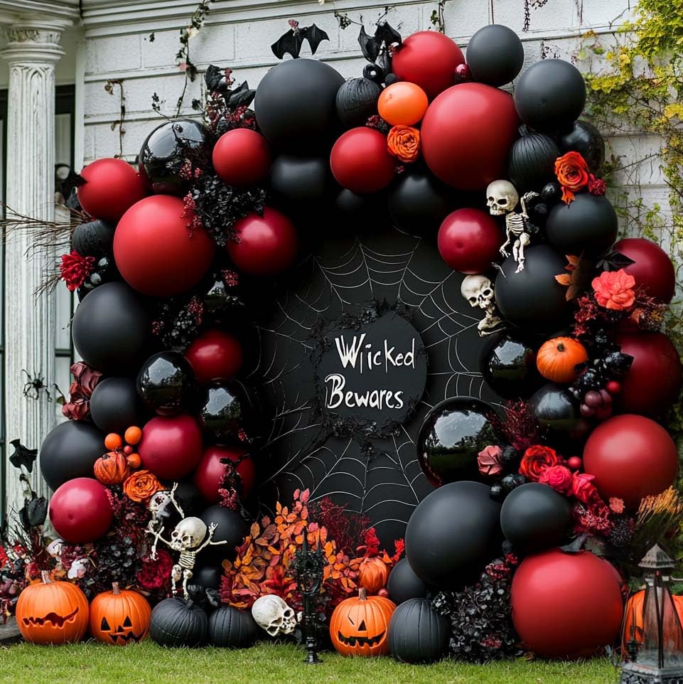 Black Red Balloons Black Burgundy Balloon Garland Metallic Black Balloon Arch Kit Thick Double Stuffed Balloons for Gothic Vampire Till Death Do Us Rip To Twenties Halloween Birthday Party Decorations