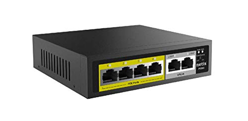 Netis PE6105 5-Port 10/100Mbps Speed Fast Ethernet PoE+ Switch | 4 Port PoE 65W Power and 1 Port Uplink with IEEE 802.3at/af Compliant Powered Devices
