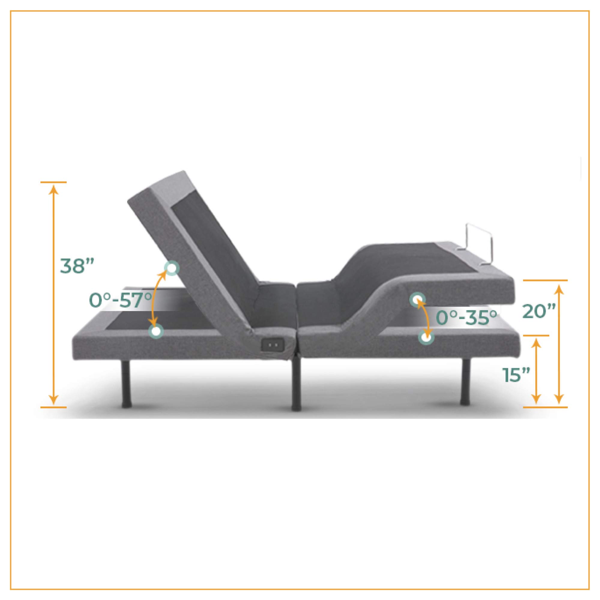 Adjustable Comfort Upholstered Adjustable Bed Base with Massage, Wireless Remote, Three Leg Heights, and USB Ports-Ergonomic, King, Black