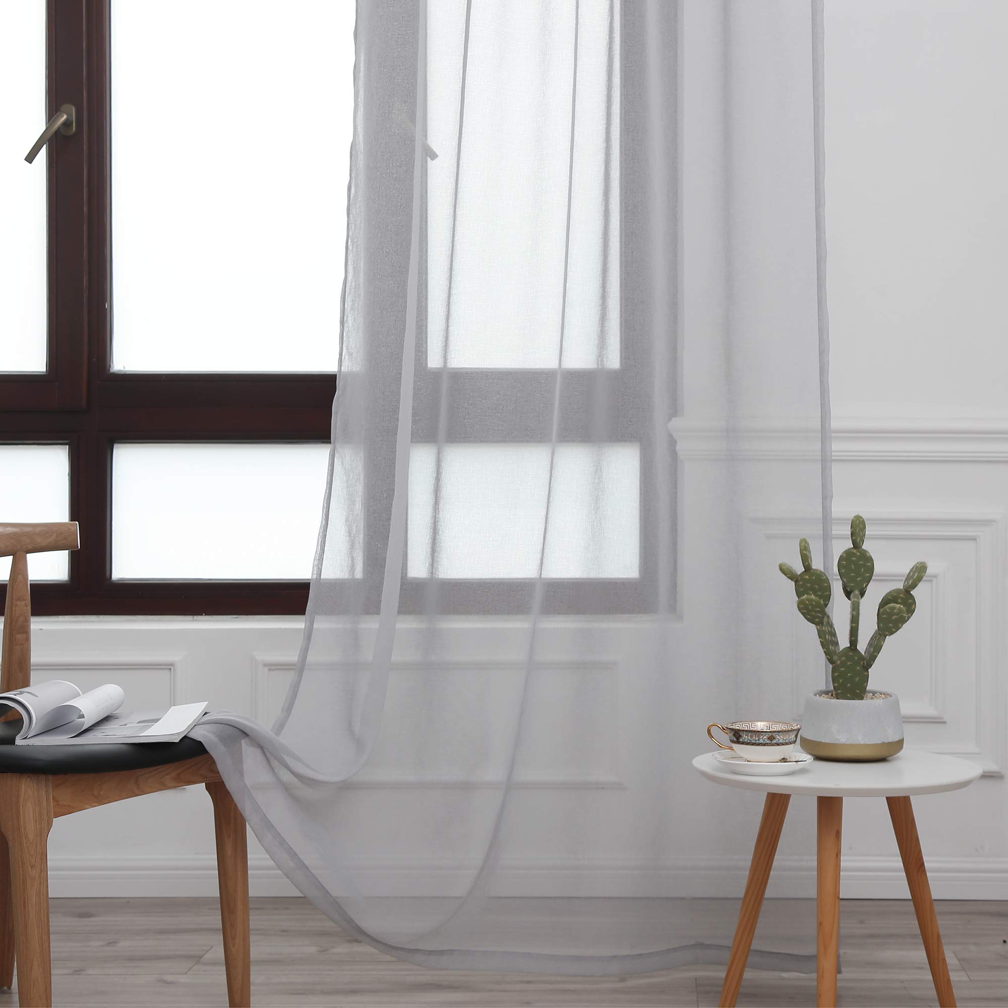 Anjee Grey Sheer Curtains 45 Inches Length Rod Pocket Window Treatment Linen Gauze Voile Drapes for Bedroom Living Room Kitchen, 52 x 45 Inch