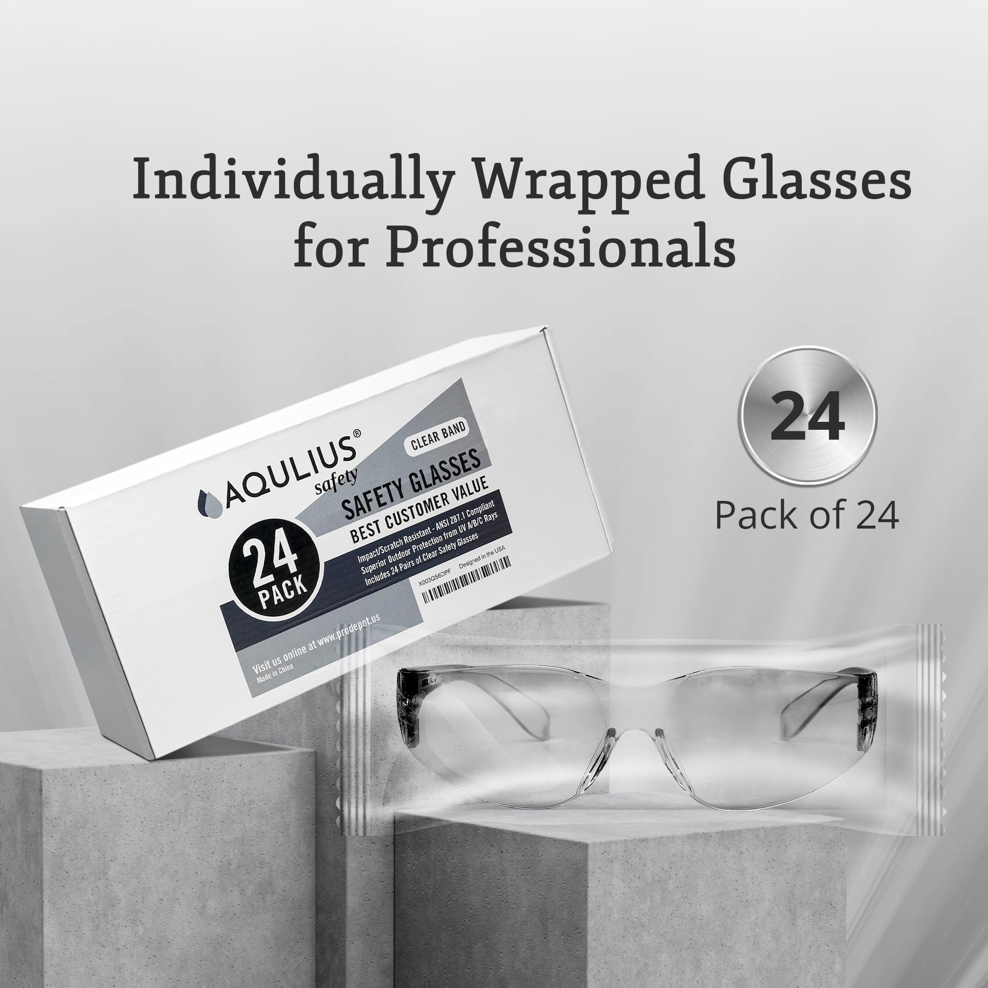 Aqulius 24 Pack of Safety Glasses (Clear Band Protective Goggles) Anti Fog Clear Glasses. Nurses, Construction, Labs, Shooting Glasses Men Women