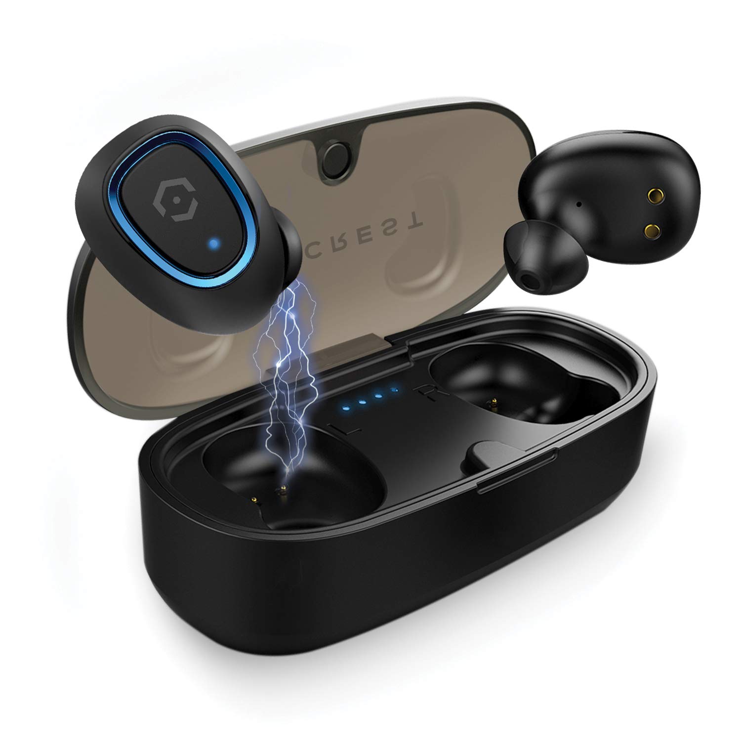 Amcrest Bluetooth Earbuds with Microphone, Deep Bass, Bluetooth 5.0 TWS in-Ear Wireless Bluetooth Earbuds with Mic, Wireless Charging Case, IPX4 Weatherproof Google Assistant & Siri Compatible