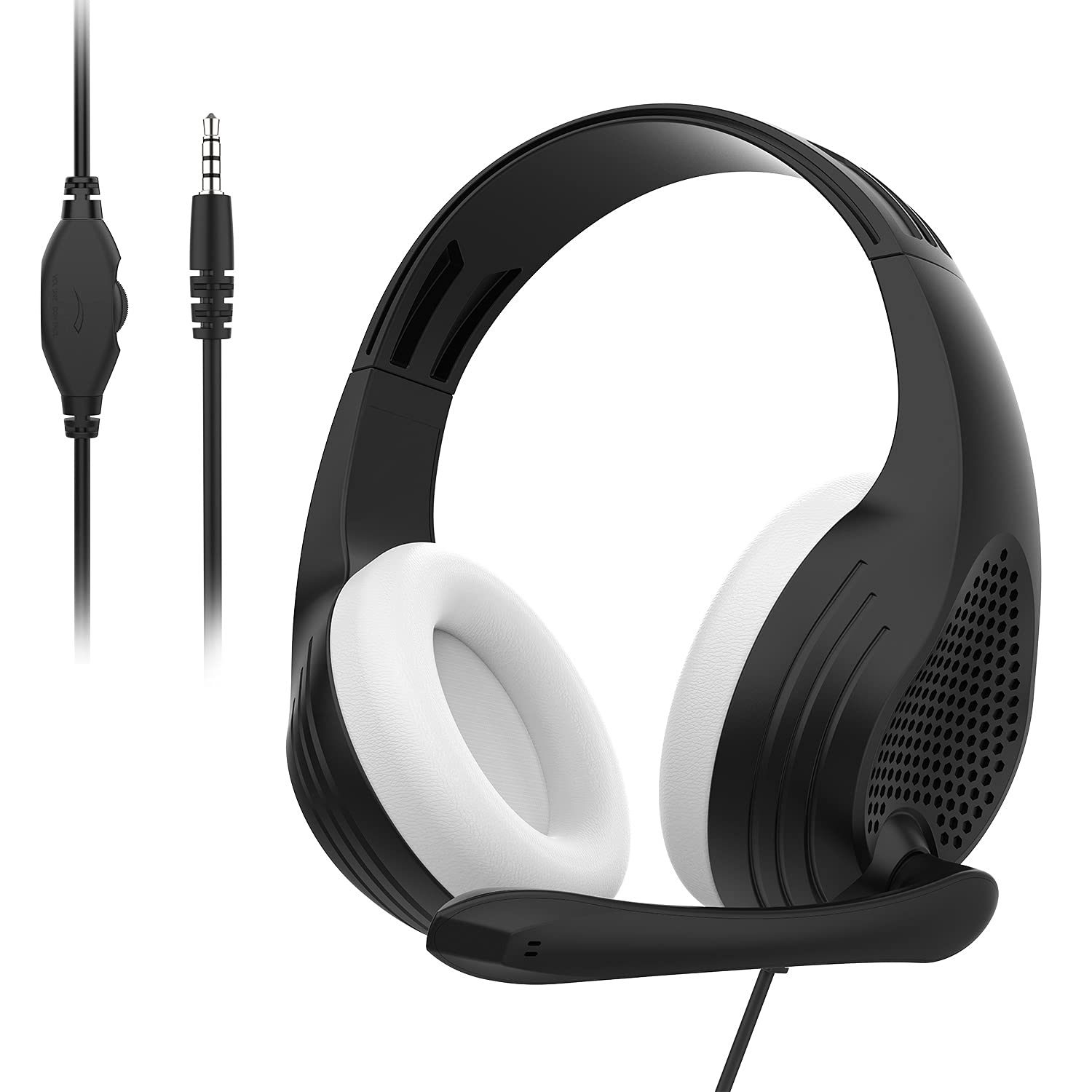 Anivia Over Ear Headset with Microphone, Stereo Volume Control Wired Headphones, Noise Cancelling Headset with Mic 3.5MM Jack for PC/Tablet/Gaming/Kindle/School/Travel/Online Learning, Black