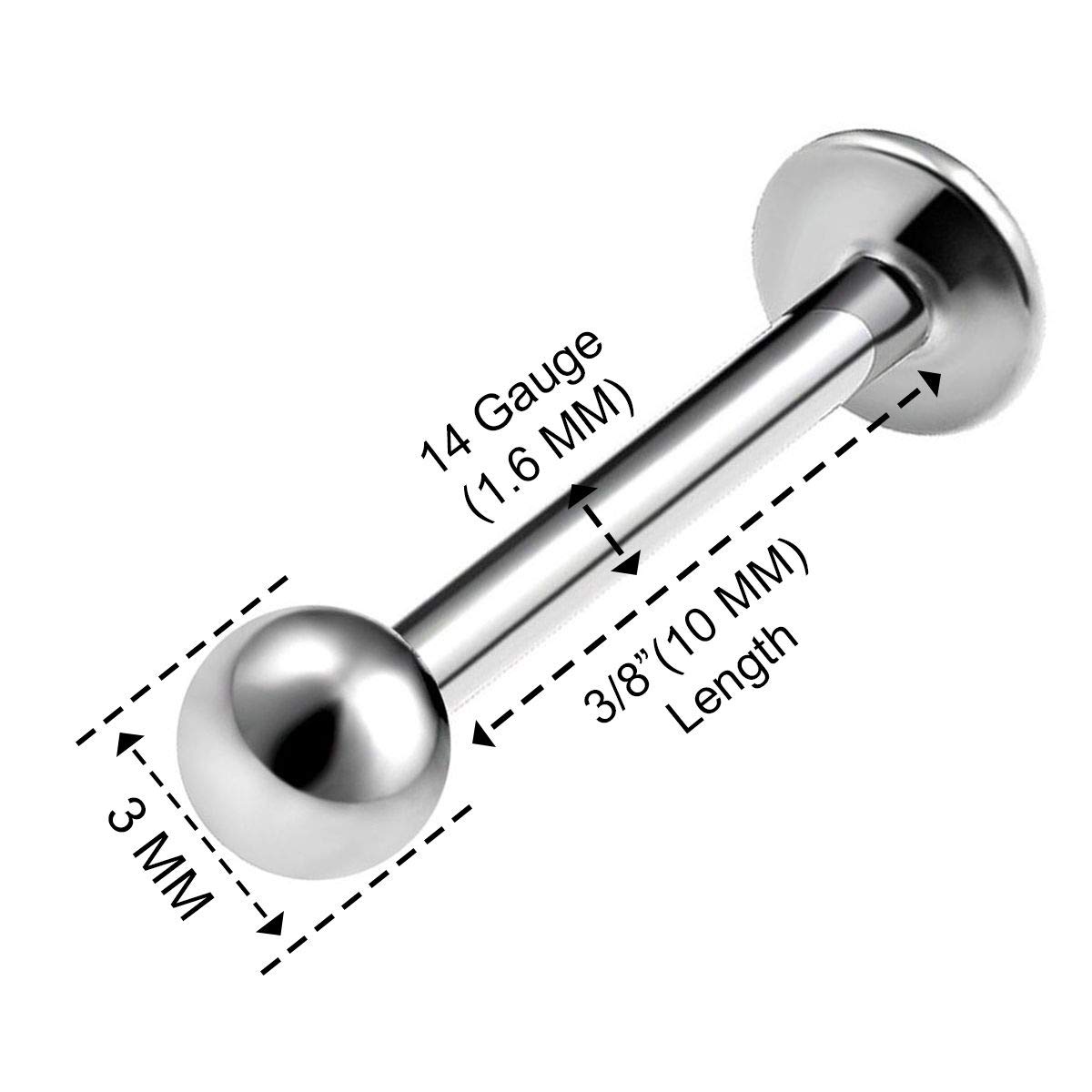 BanaVega 4PCS Stainless Steel Black Lip Ring Studs 14g 1/2 12mm 3mm Ball Spike Monroe Earrings Vertical Labret Piercing Jewelry 8028