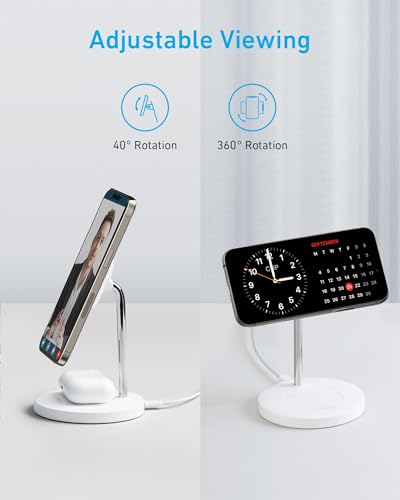 Anker Wireless, PowerWave 2-in-1 Magnetic Charging Stand Lite with USB-C Cable for iPhone 14/14 Pro/14 Plus/14 Pro Max/13/13 Pro /13 Pro Max, AirPods 2/Pro (No AC Adapter)