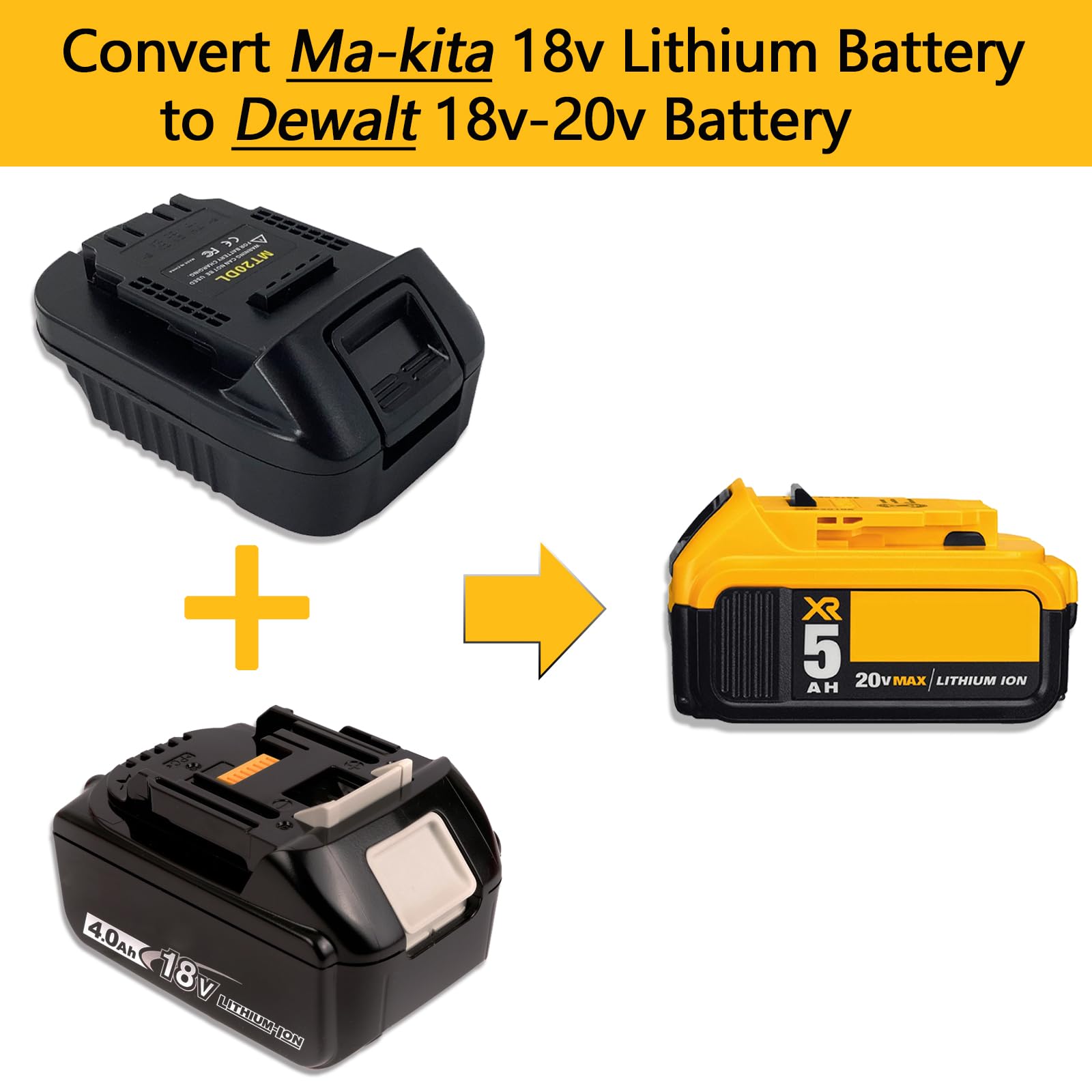Echoyee MT20DL Battery Adapter, Compatible with Makita 18v Lithium Battery, Convert to Dewalt 18v-20v Lithium Batteries, Work Compatible with Dewalt 18v-20v Cordless Power Tools