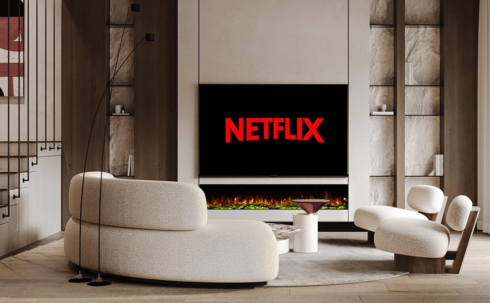 ALEXENT Recessed 80" Electric Fireplace with Wi-Fi/Remote Control Wall Mount, Built in, Low Noise with Timer, Touch Screen, Adjustable Flame Color and Speed, Log Set & Crystal