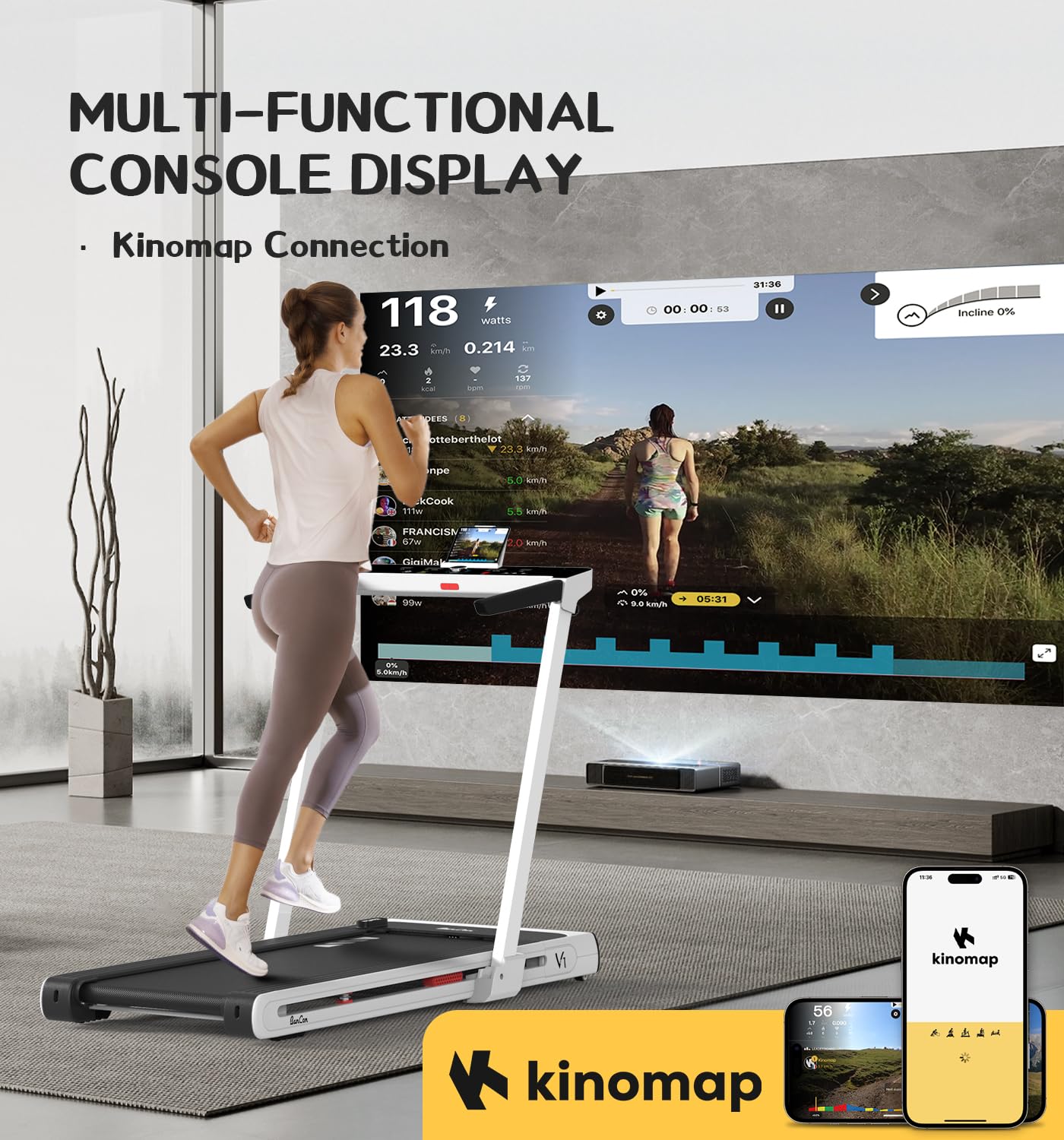 BANCON Foldable Running Treadmill for home with Handles, Running Machine,16.5 Inch Running Belt, Bluetooth Speakers, 8 Pre-set Programs, LED Display, Patented Shock Absorbption