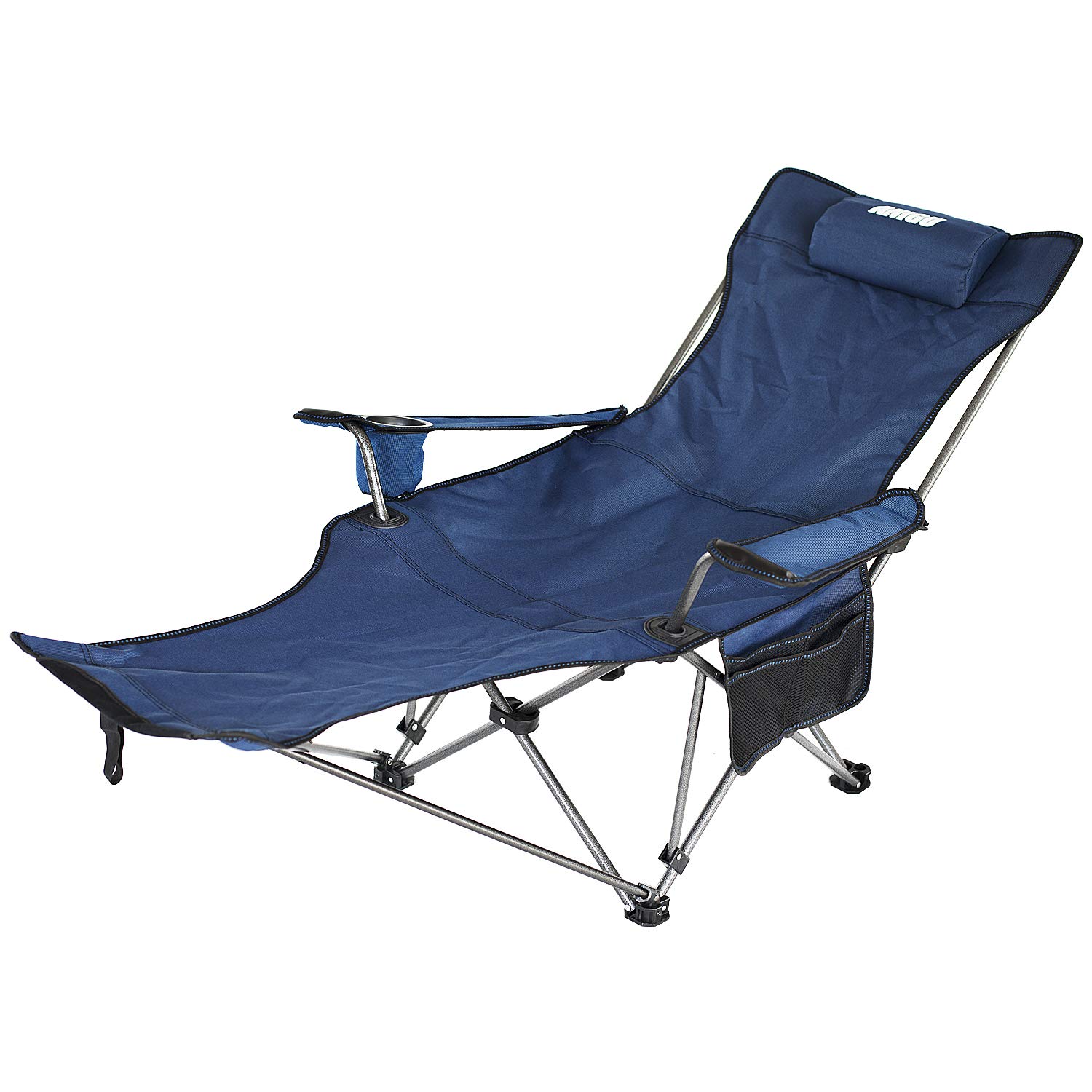 ANIGU Outdoor Folding Camp Chair with Footrest and Arms Reclining Oxford Fabric Lawn Chairs (Blue)