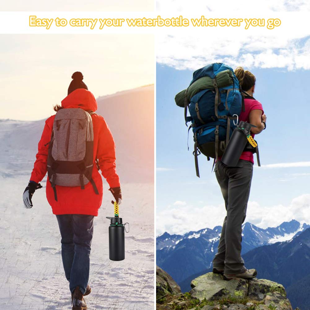 Accmor Water Bottle Handle for 12oz to 64oz Old Version Wide Mouth Hydro Flask, Bottles Accessories Paracord Strap Carrier with Safety Ring and Carabiner for Hiking (Yellow Flower)