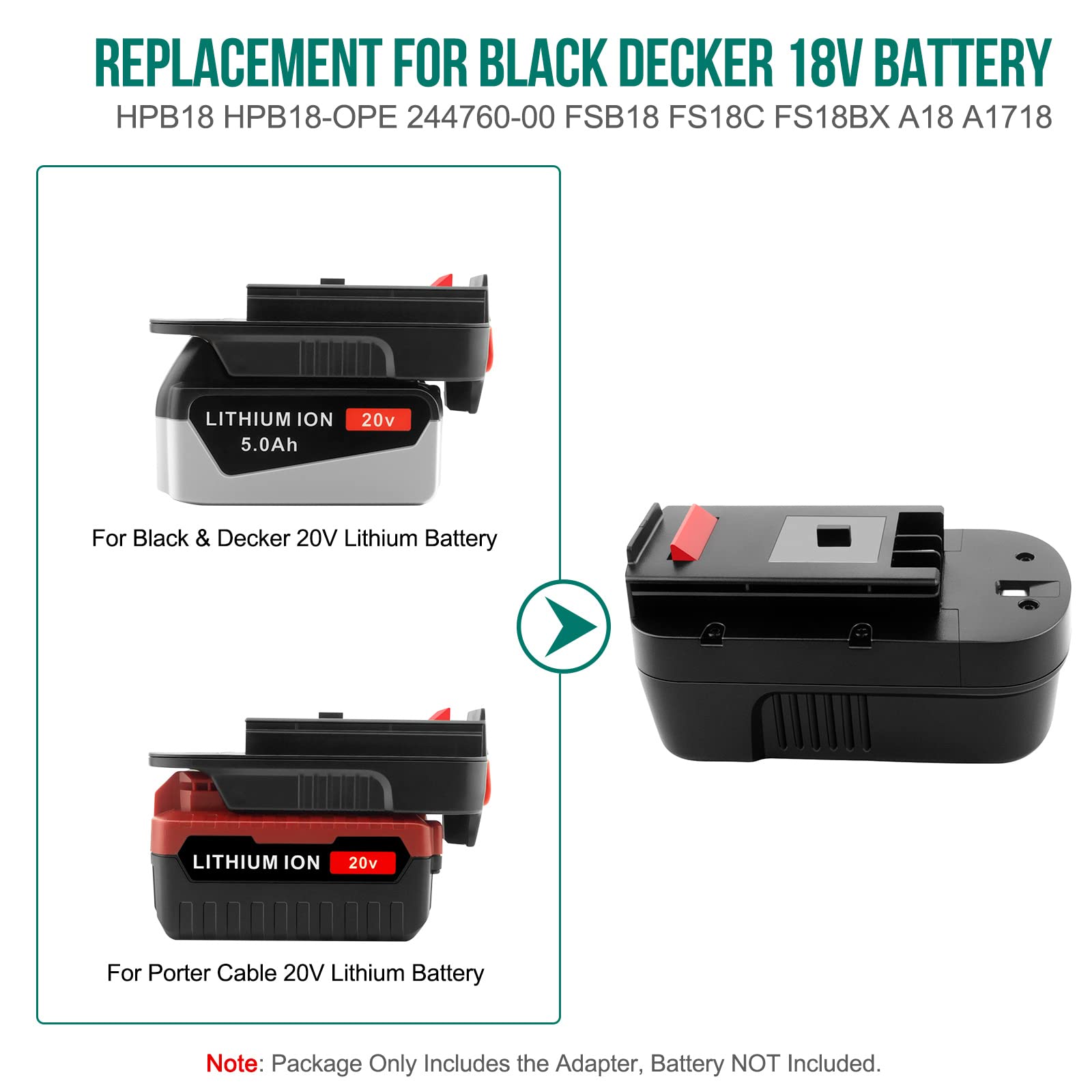 ADVTRONICS HPA1820 20V to 18V Adapter Compatible with Black Decker 18V Tools, Convert B & Decker & Stanley 20V Lithium Battery LBXR2020 for Black Decker 18V NiCad NiMh Battery Tools