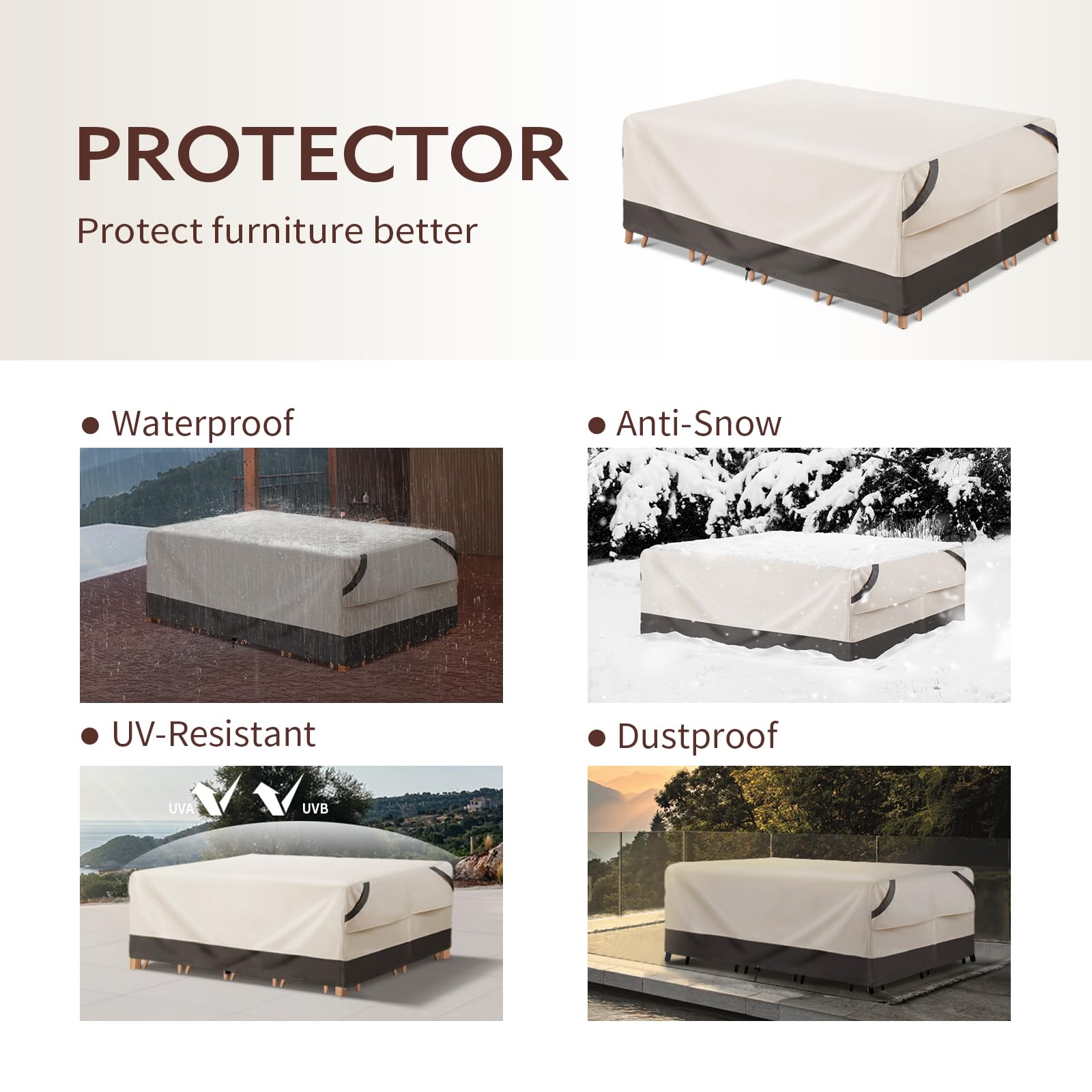 Bestalent Waterprooof Outdoor Furniture Covers for Table and Chairs, Patio Rectangular Table Cover Heavy Duty, Fits up to 98L x 78W x 32H inches (Beige/Grey)