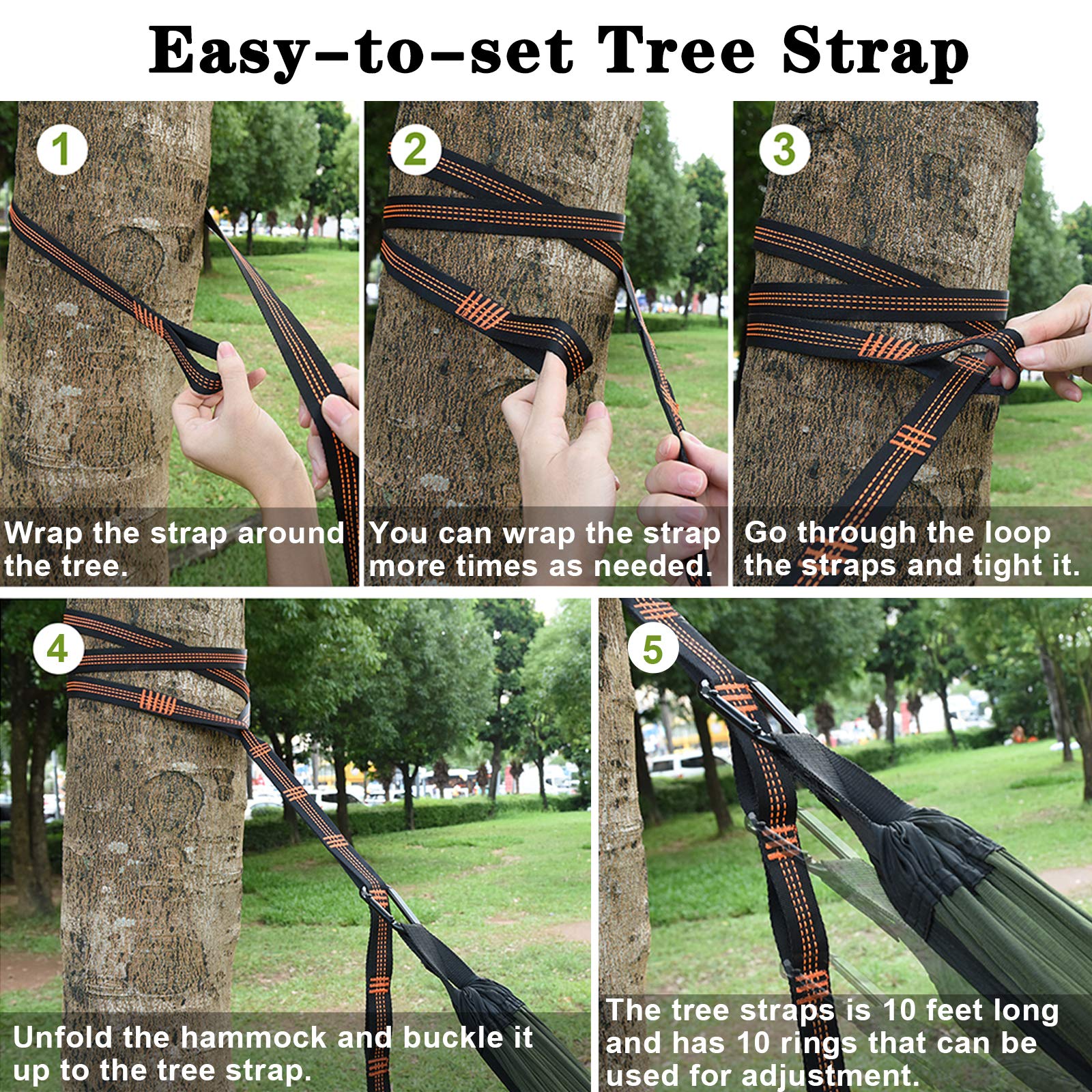 AMZQJD Anti-Rollover Camping Hammock Double & Single Portable Hammocks with Mosquito/Bug Net for Outdoor Travel (Blue)