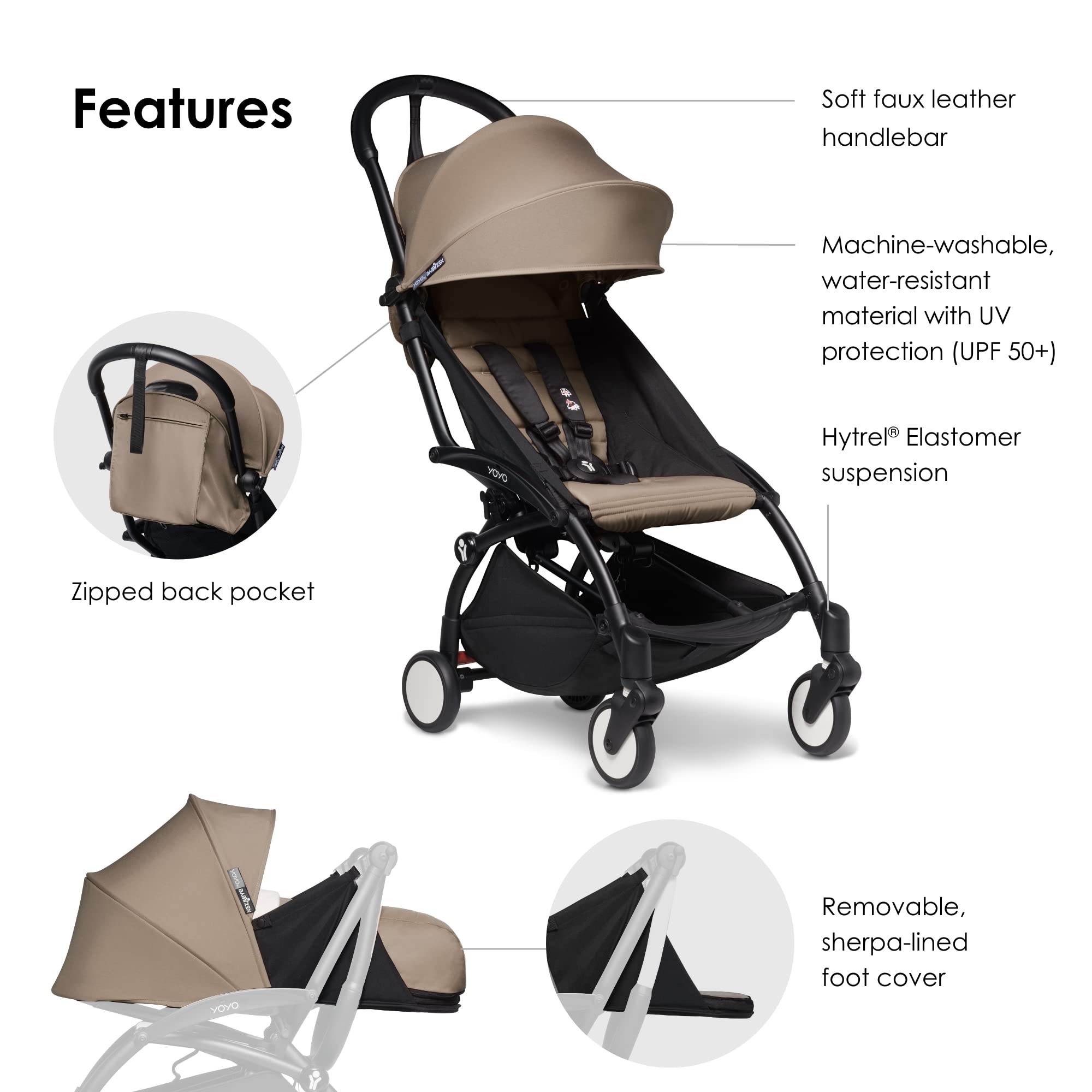 BABYZEN YOYO2 Stroller & 0+ Newborn Pack - Includes Black Frame, Taupe 6+ Color Pack & Taupe 0+ Newborn Pack - Suitable for Children Up to 48.5 Pounds