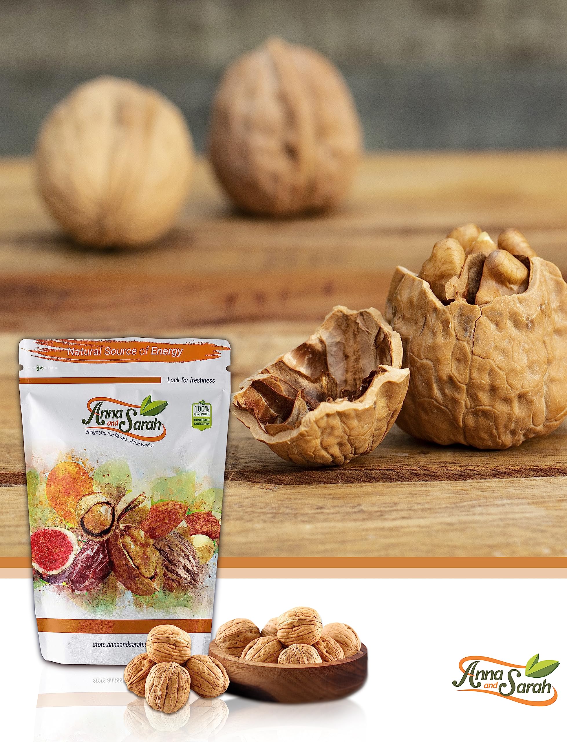 Anna and Sarah Walnuts in Shell, Jumbo, Fresh, Buttery Taste, Easy to Crack, California Chandler, Natural Shells, Not Bleached 5.5 Lbs