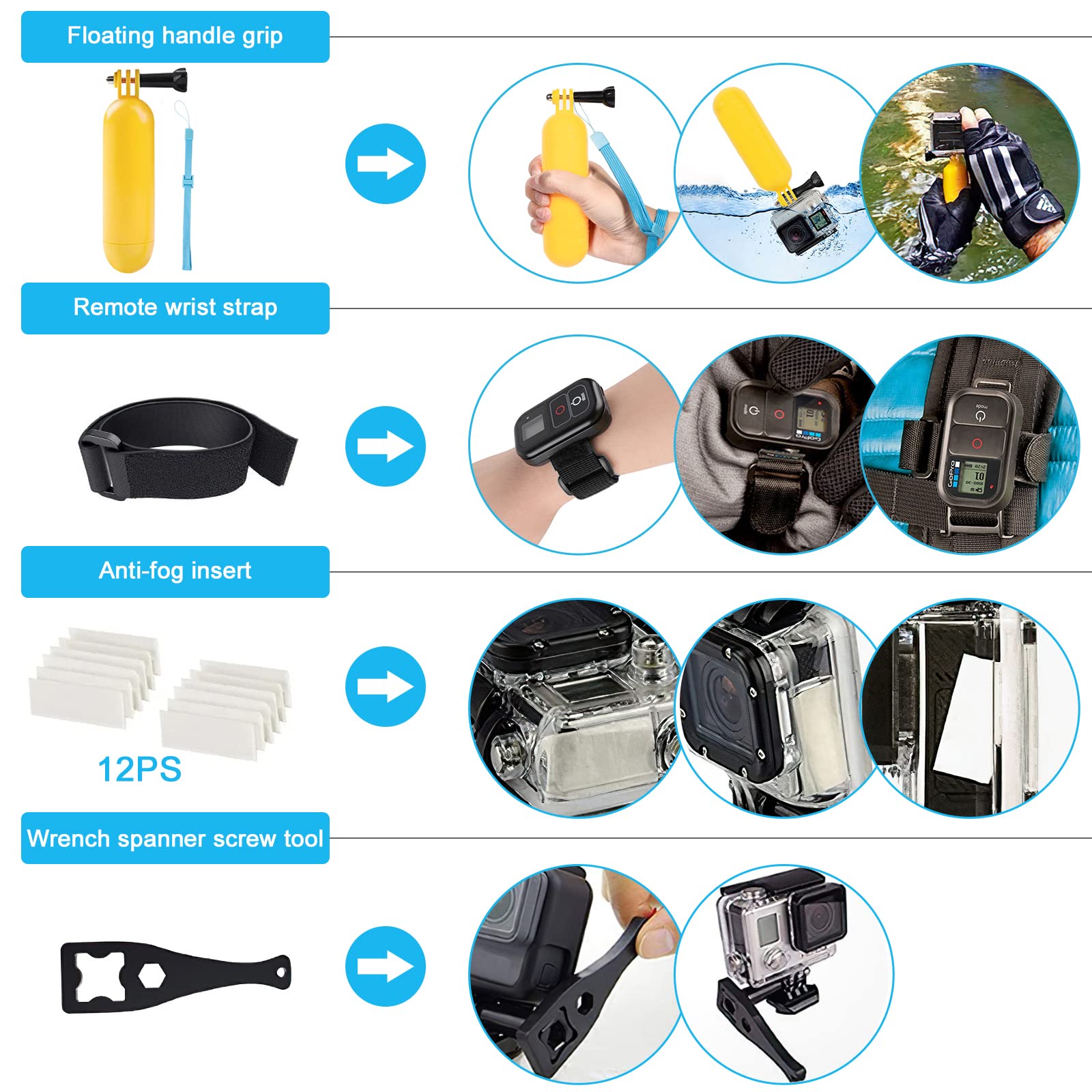 Artman Action Camera Accessories Kit for GoPro Hero 11 10 9 8 7 6 5 Black, Head Chest Strap+360°Wrist Strap+Bike Mount+Suction Cup+Floating Grip Bundle Set 58 in 1