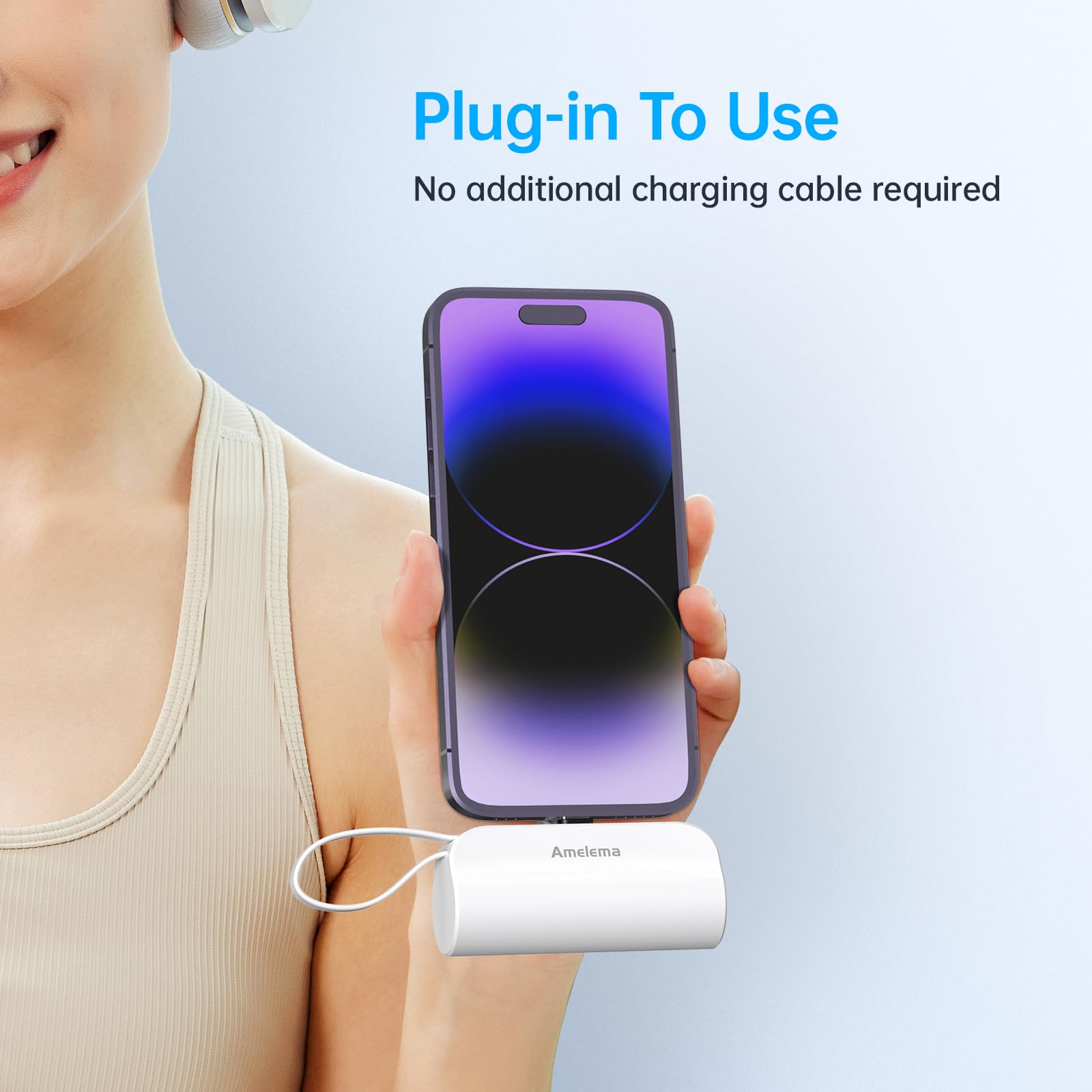 amelema Small Portable Charger for iPhone, 5000mAh Power Bank Fast Charging Portable Phone Charger Compact Battery Pack Compatible with iPhone 14/14 Pro Max/13/12/11/X/8/7/6, White