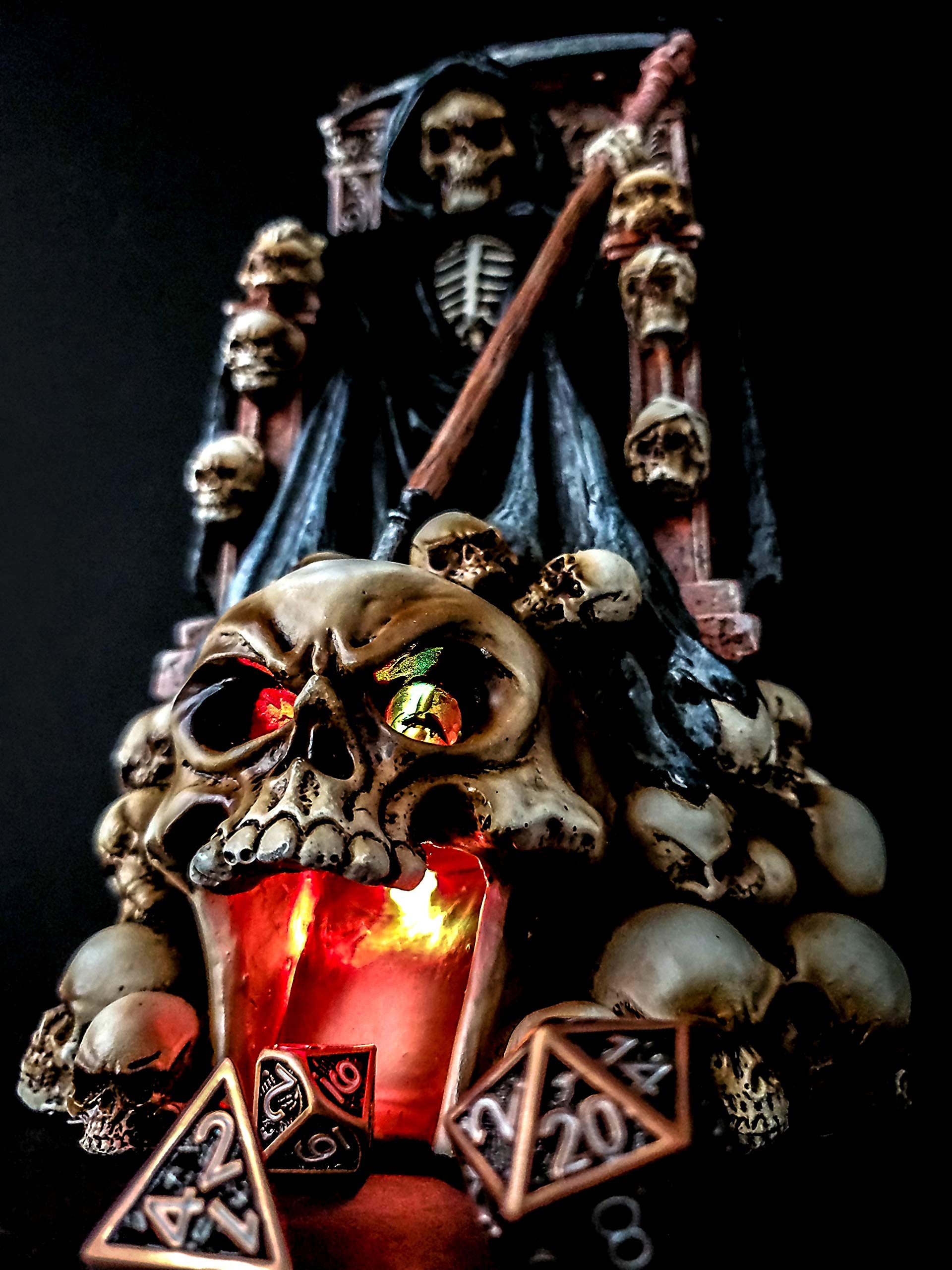 Forged Dice Co. Grim Bones Dice Tower with LED Skull - Hand Painted Grim Reaper Dice Rolling Tower Made from Heavy Duty Resin - Compatible with DND Accessories and Tabletop RPG Games
