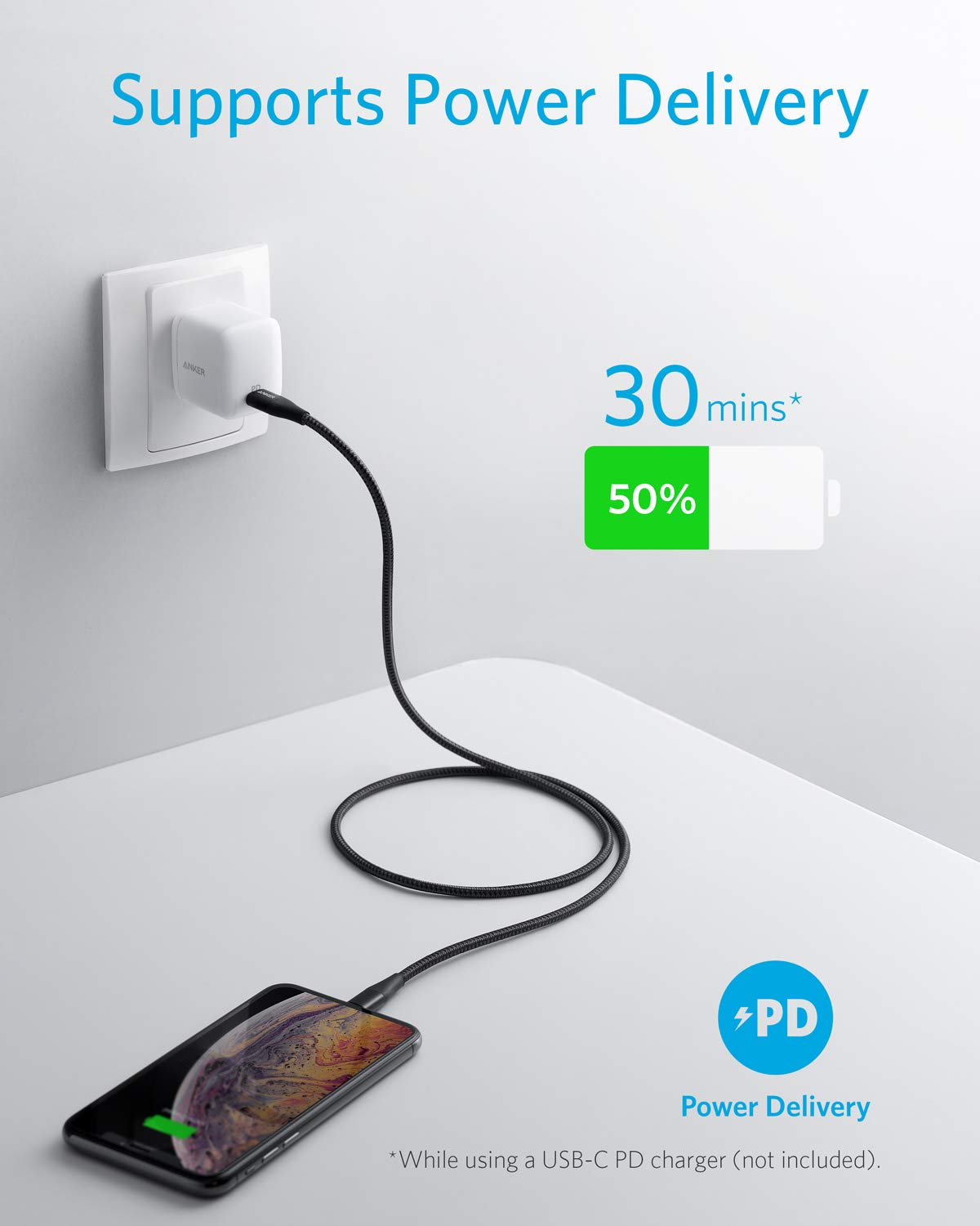 Anker USB C to Lightning Cable [Apple Mfi Certified] Powerline+ II Nylon Braided Cable for iPhone 11/11 Pro / 11 Pro Max/X/XS/XR/XS Max / 8/8 Plus (3ft, Black, 2)