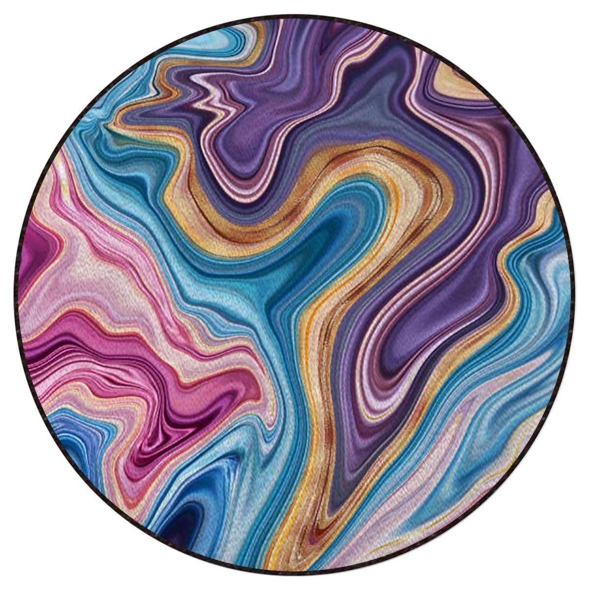 Aqua Pink Office Chair Mat Round Carpet Rug Multi-Purpose Anti Slip Wear-Resistant Door Mat for Tile Floor Rolling Chair Abstract Color Formation Wavy Aqua Pink Lines Diameter 35.4 in